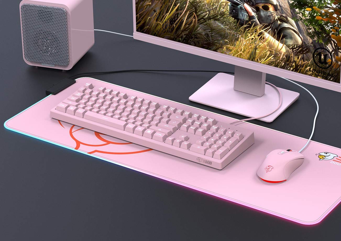 FIRSTBLOOD ONLY GAME. DKS100 Computer Keyboard, White Backlit Mechanical Feeling Membrane Gaming Keyboard, Wired 104 Keys for Gaming Office and Typing, Pink