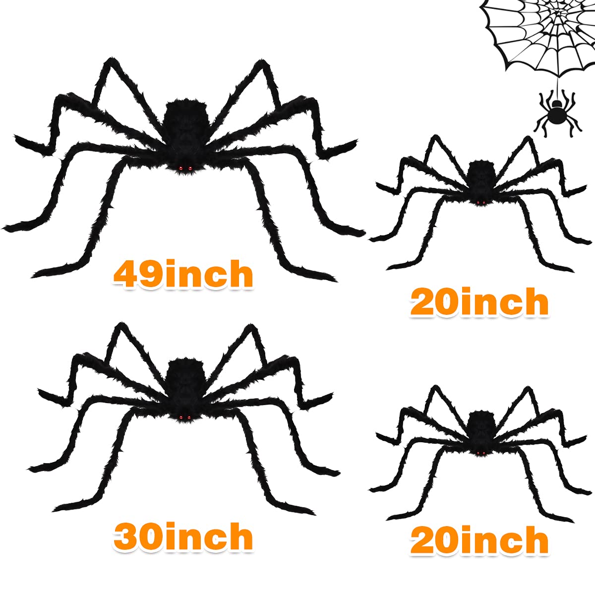 Halloween Spider Decorations, 4 Pcs Gaint Spiders Halloween Decorations Outdoor Scary, Halloween Spider Scary Fake Spiders Halloween Decor for Outside House Indoor Yard Haunted House Window
