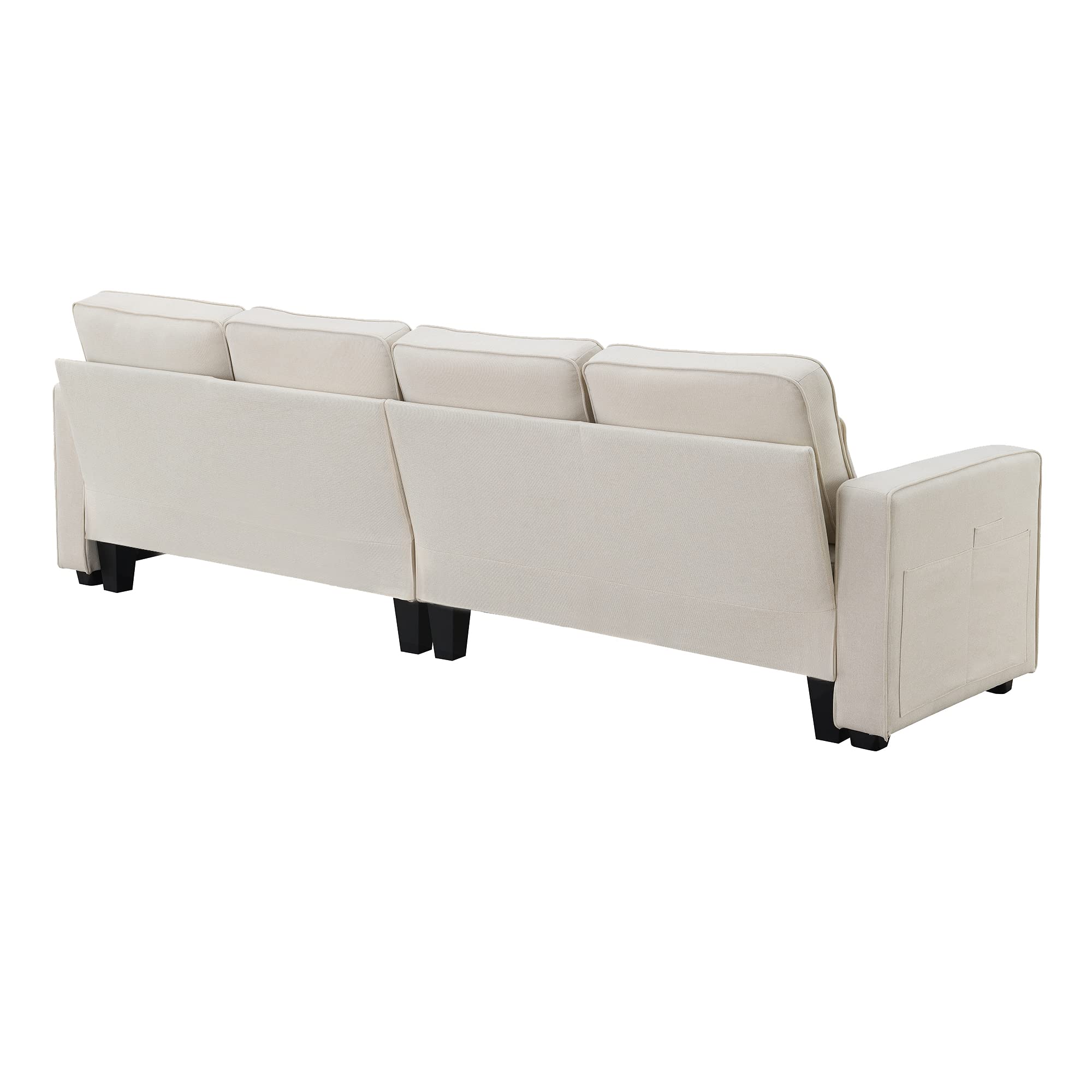 FIQHOME Upholstered Armrest Pockets and 4 Pillows, 4-Seater Modern Linen Fabric Sofa Minimalist Style Couches for Living Room, Apartment,Office,Beige