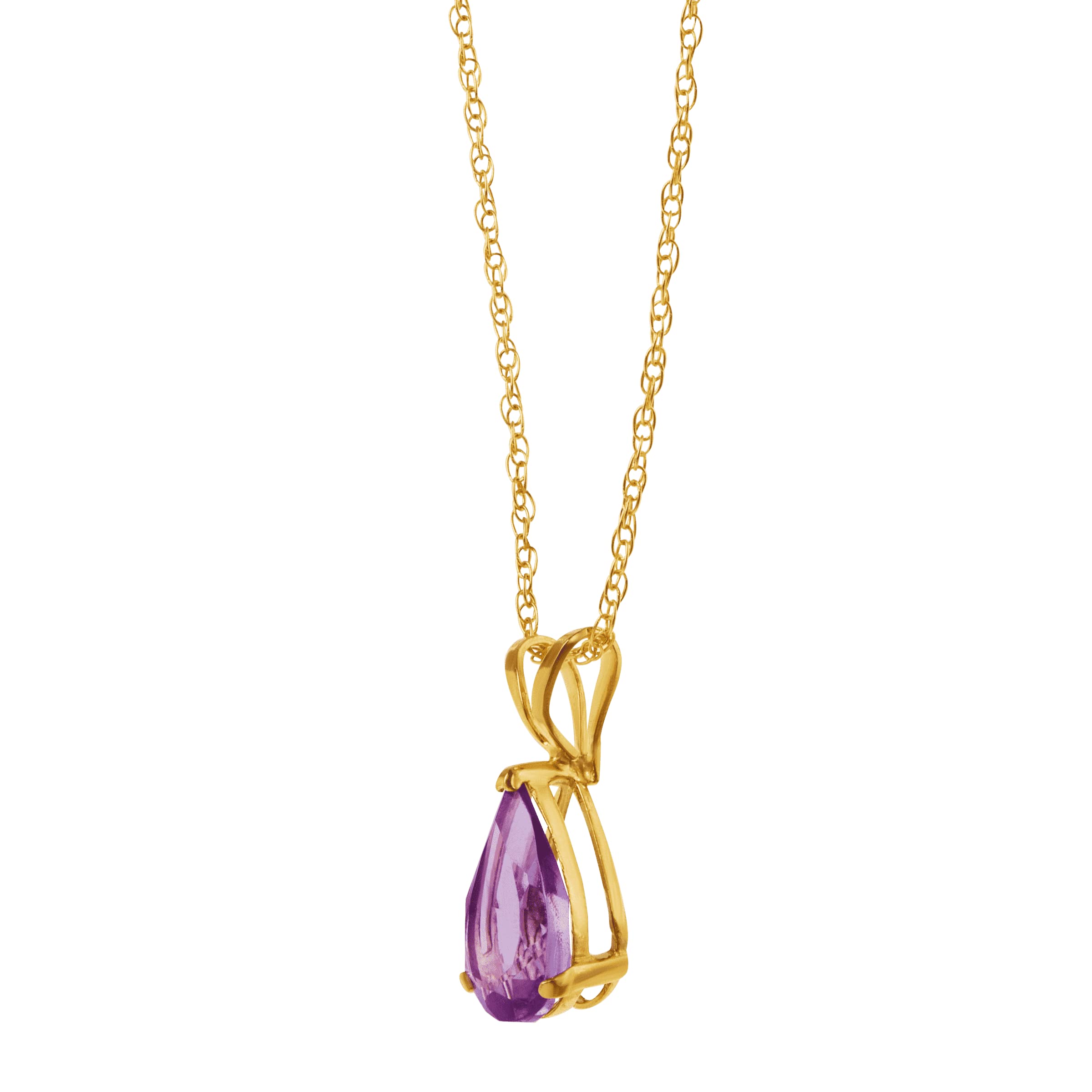 Finecraft 1/2 ct Natural Amethyst Pear-Cut Solitaire Pendant Necklace in 10K Yellow Gold, 18"