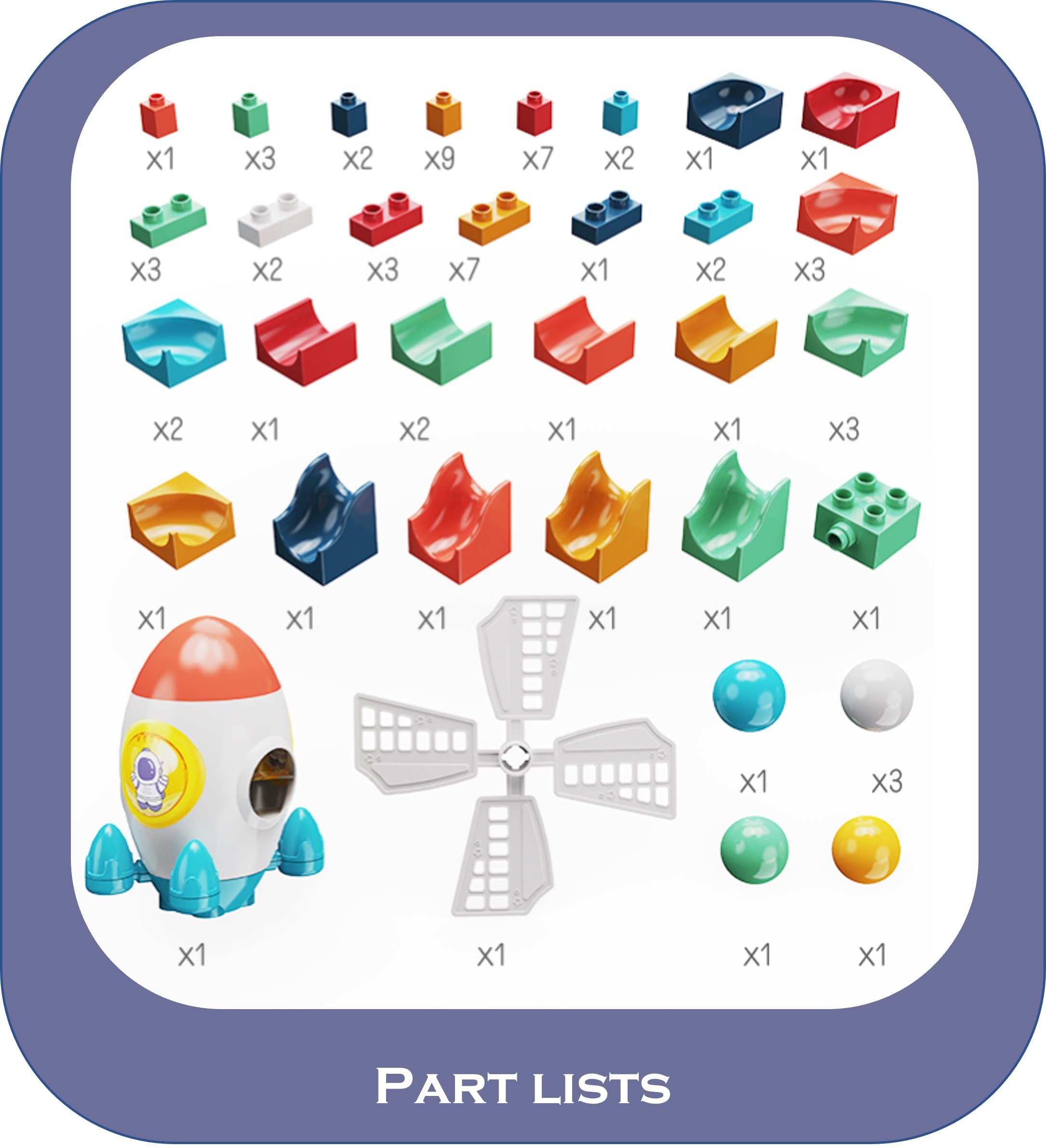 Moritiz Marble Run Building Block Toy Set, Gravity Marble Maze, Marbles for Kids, 71 pcs, Rocket Theme, Big Bricks, Compatible with Others Block, STEM Educational Toys. Starter Set for