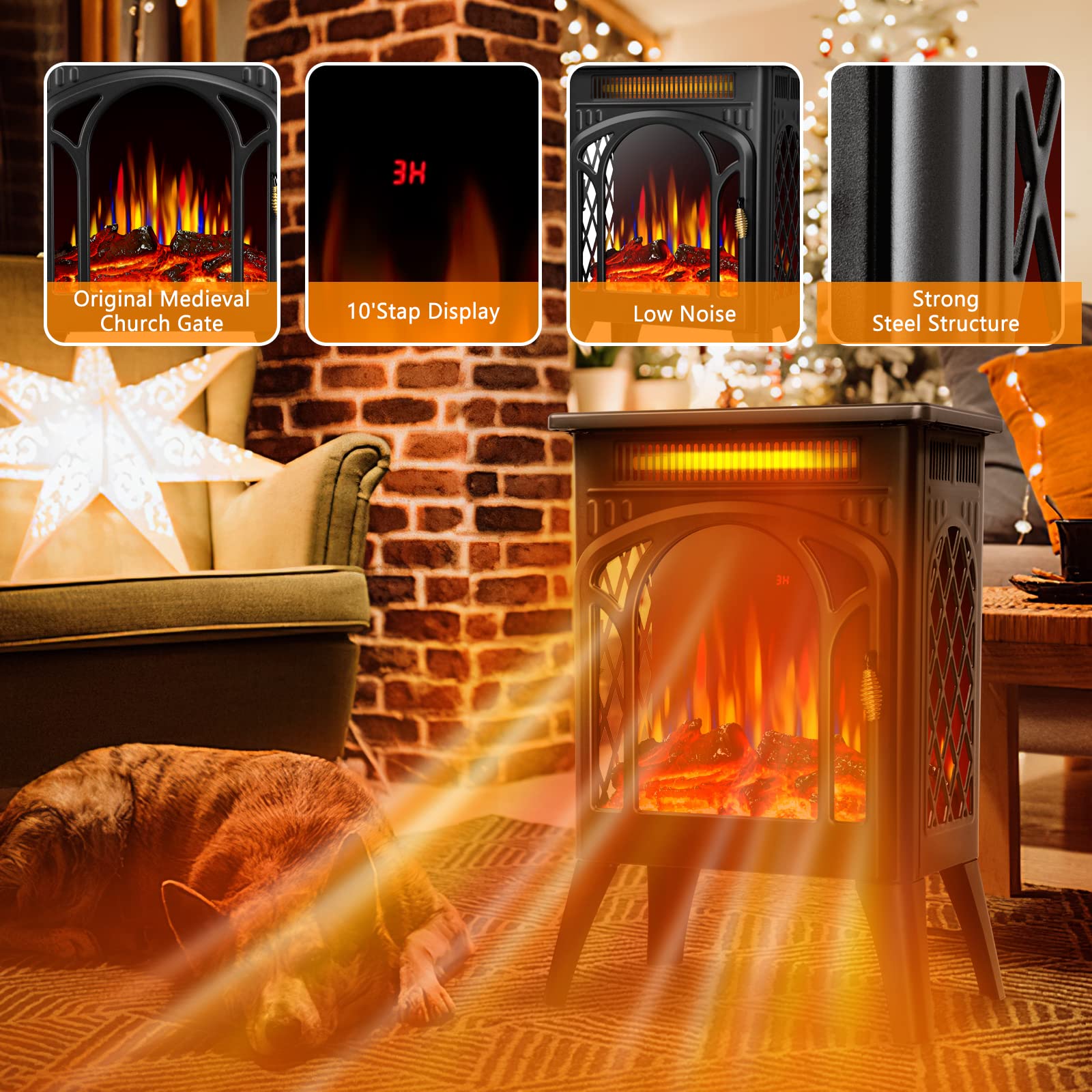 Electric Fireplace Heater 17inch Portable Electric Fireplace Heater Indoor,Black