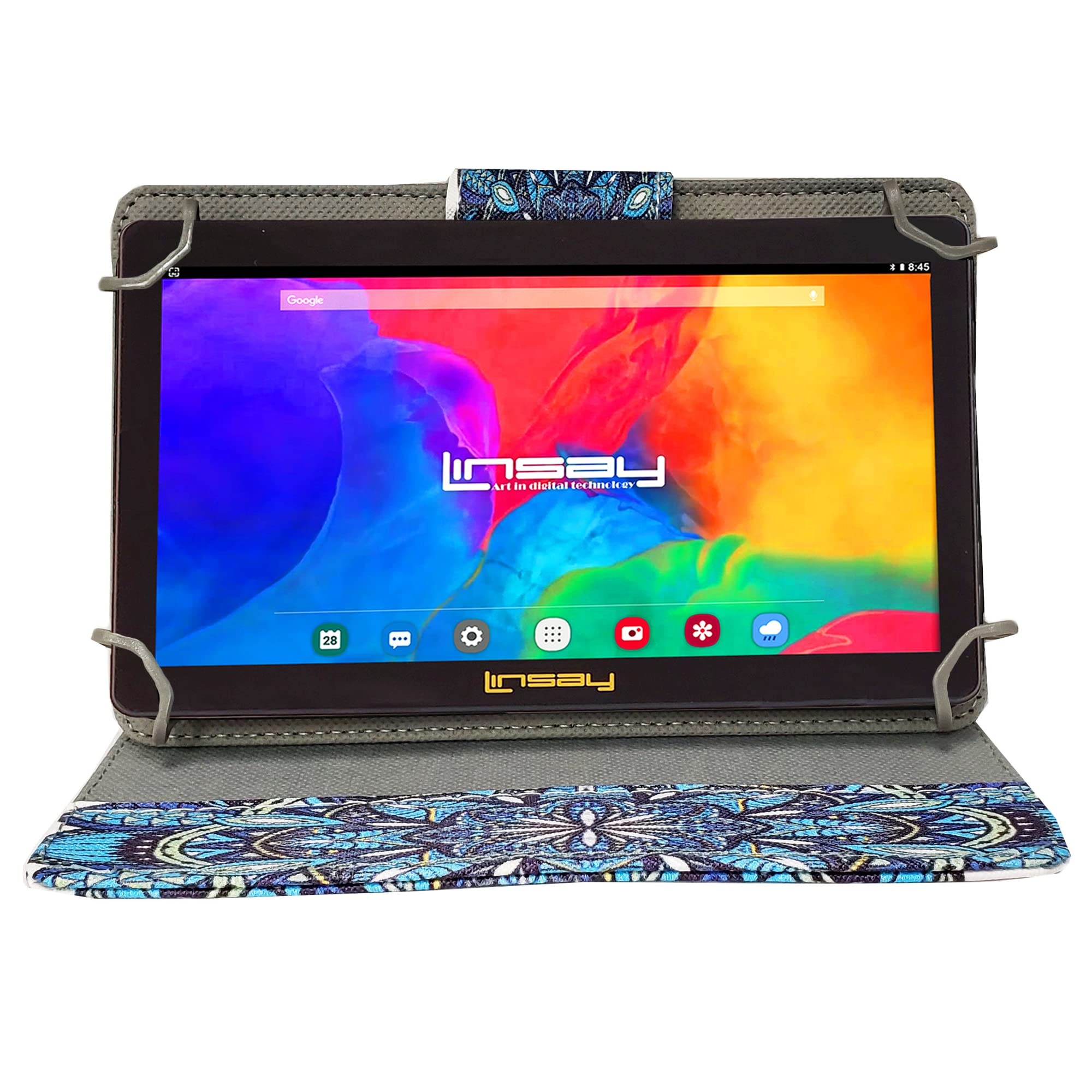 LINSAY 7" 2GB RAM 32GB Storage Android 12 Tablet with Mandala Blue Leather Case, Pop Holder and Pen Stylus