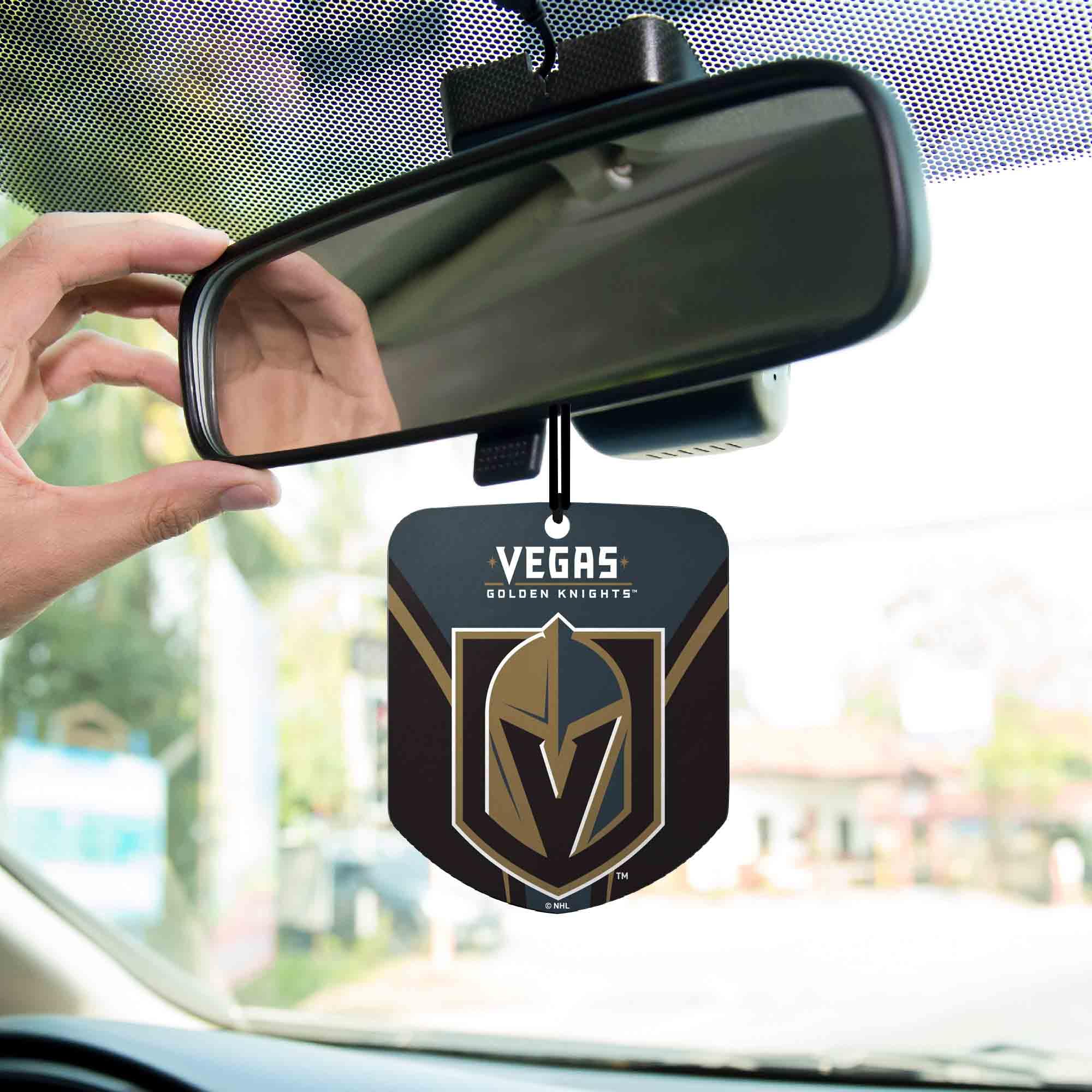 FANMATS 61601 NHL Vegas Golden Knights Hanging Car Air Freshener, 2 Pack, Black Ice Scent, Odor Eliminator, Shield Design with Team Logo