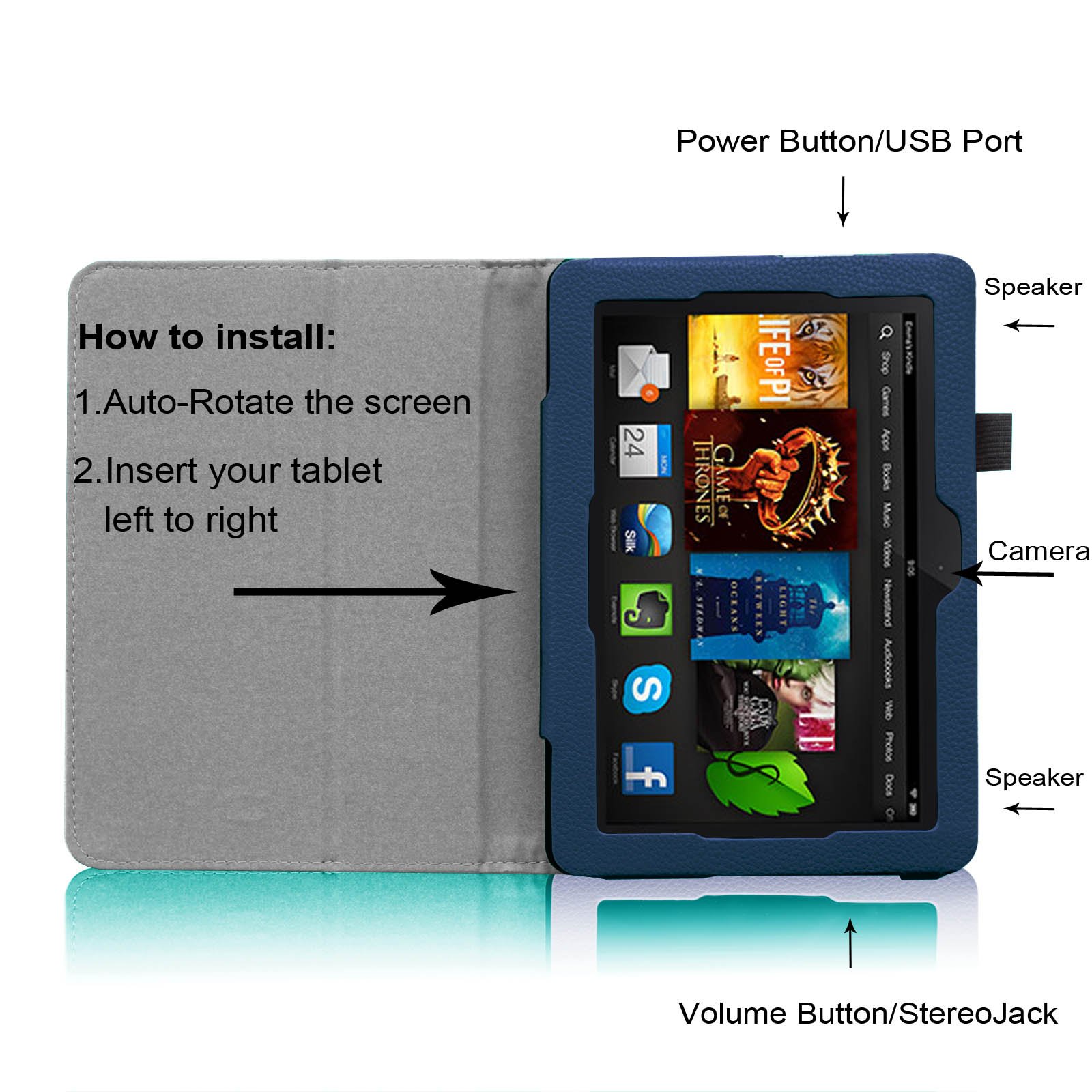 Fintie Folio Case for Fire HDX 7 - Slim Fit Leather Standing Protective Cover with Auto Sleep/Wake (Will only fit Kindle Fire HDX 7" 2013), Navy