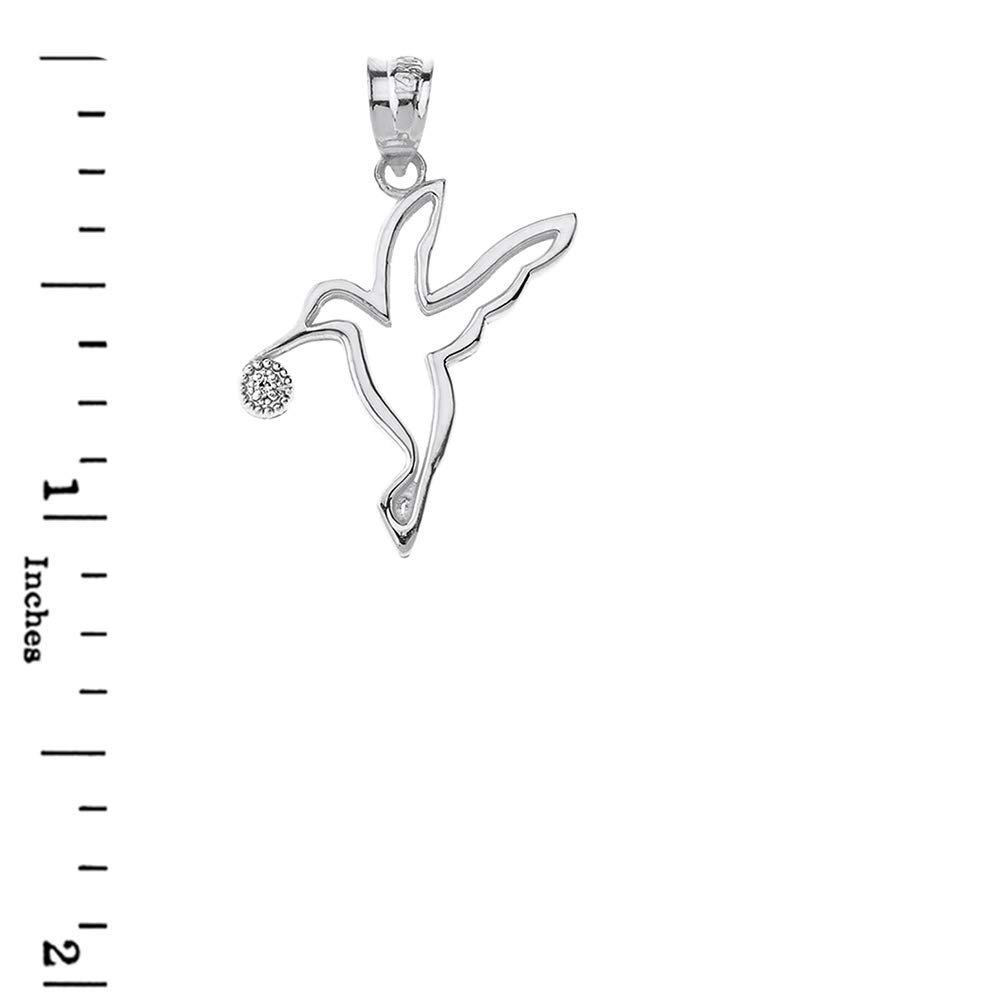 Fine 14k White Gold Solitaire Diamond Outline Flying Hummingbird Nature Charm Pendant