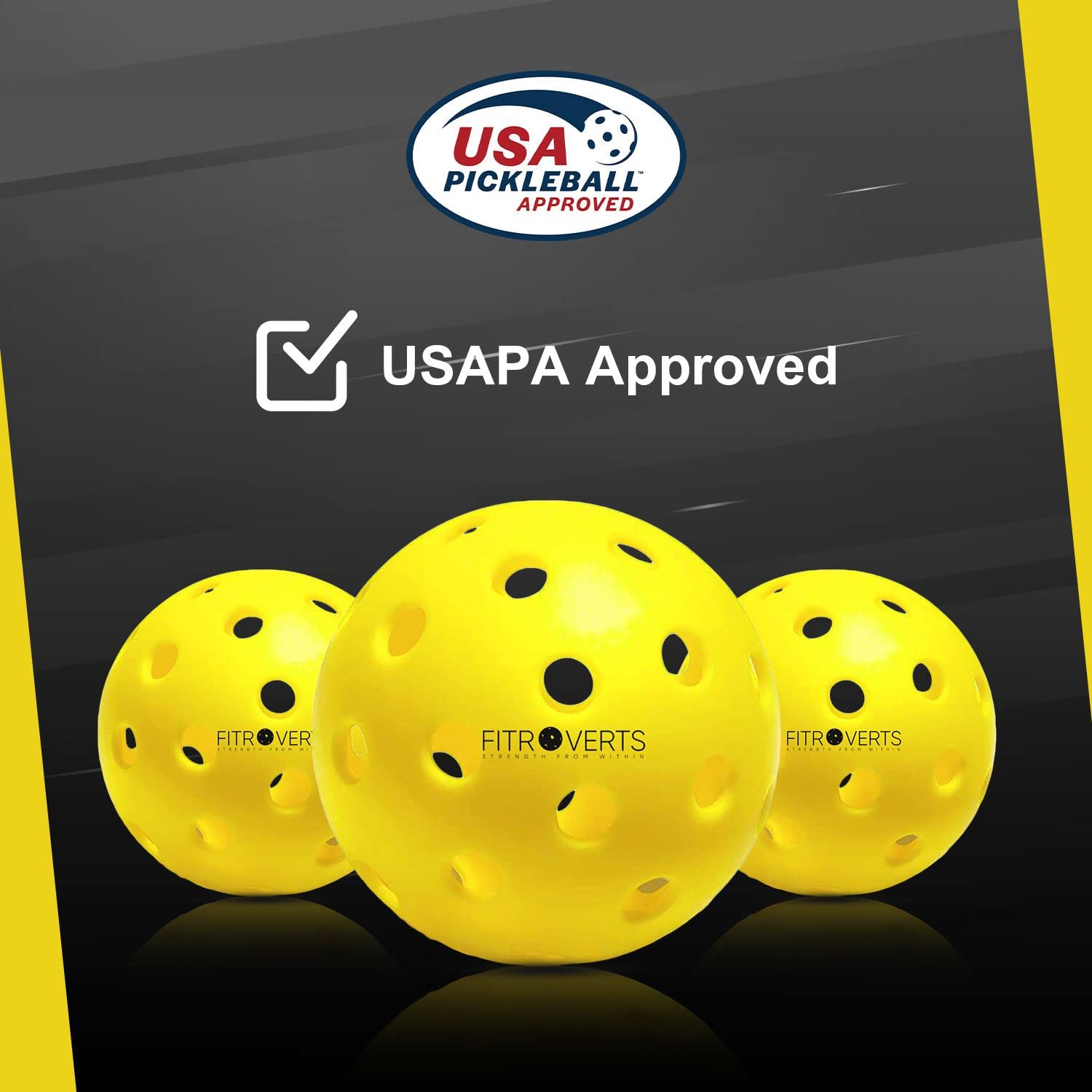 FITROVERTS USAPA Approved Indoor/Outdoor Pickleballs ◆ 6-Pack | One Piece Construction | Enhanced Yellow