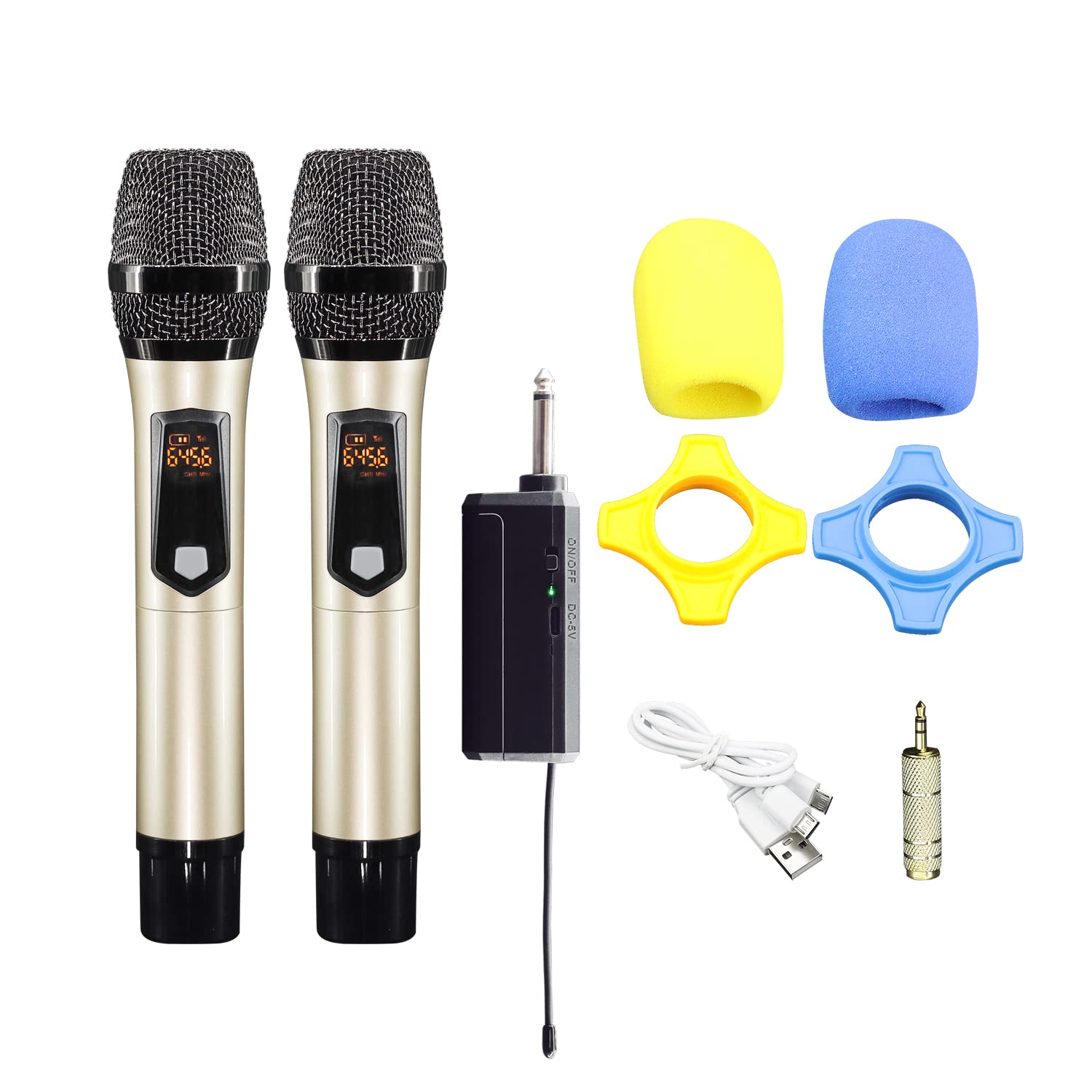 PAsucceed Wireless Microphones, UHF Metal Dual Handheld Cordless Microphone, Rechargeable Receiver, for Church, Speech, Wedding, Party Singing,Karaoke Machine, Speaker, Amplifier,160ft Range
