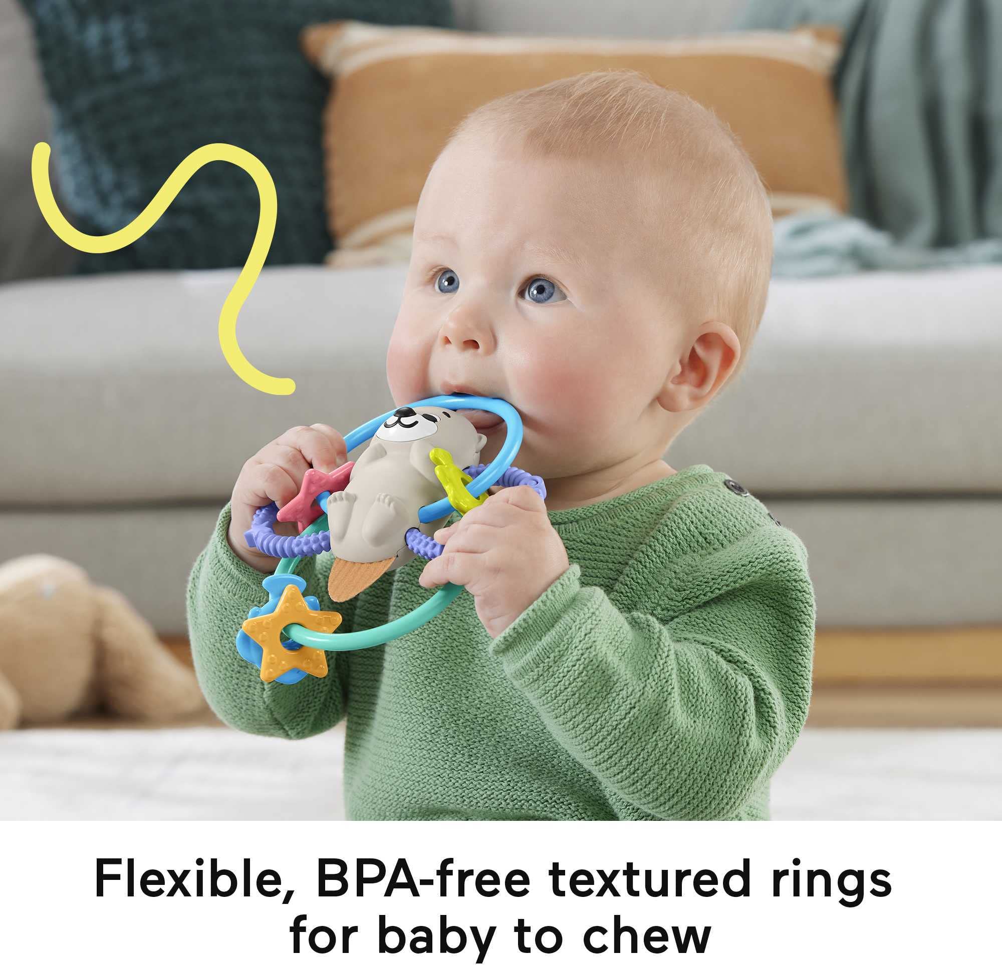 Fisher Price Baby Toys Twist & Teethe Otter 2-In-1 Rattle and Bpa-Free Teether with Textured Rings for Infant Fine Motor Play
