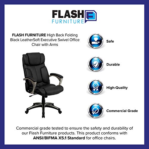 Flash Furniture Hansel High Back Folding Black LeatherSoft Executive Swivel Office Chair with Arms