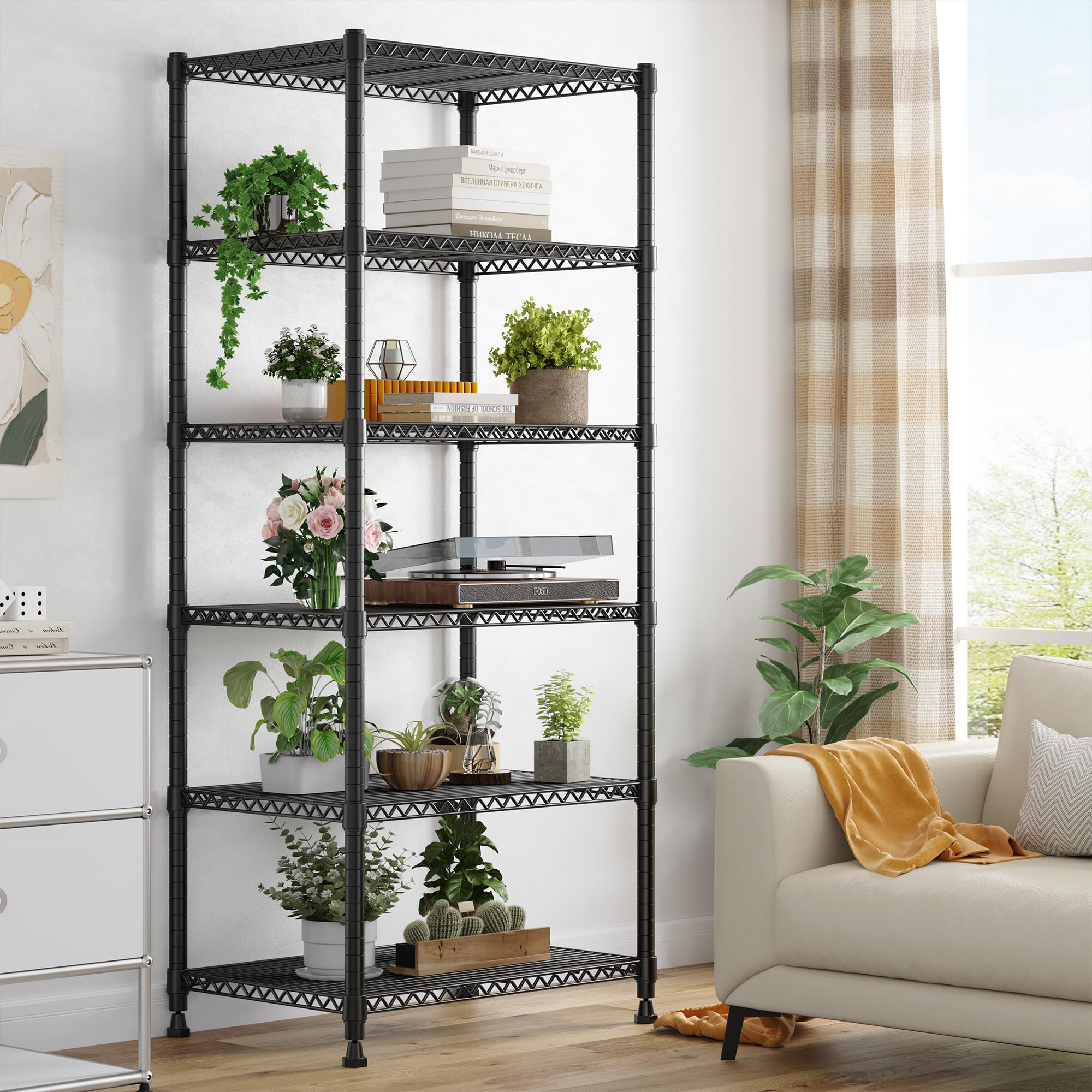 REIBII 72’’H Wire Shelving, 6 Tier Garage Shelving Units and Storage Shelves Heavy Duty, Adjustable Heavy Duty Metal Shelves for Storage Shelves for Pantry Kitchen Garage, 24’’W X18’’D X72’’H