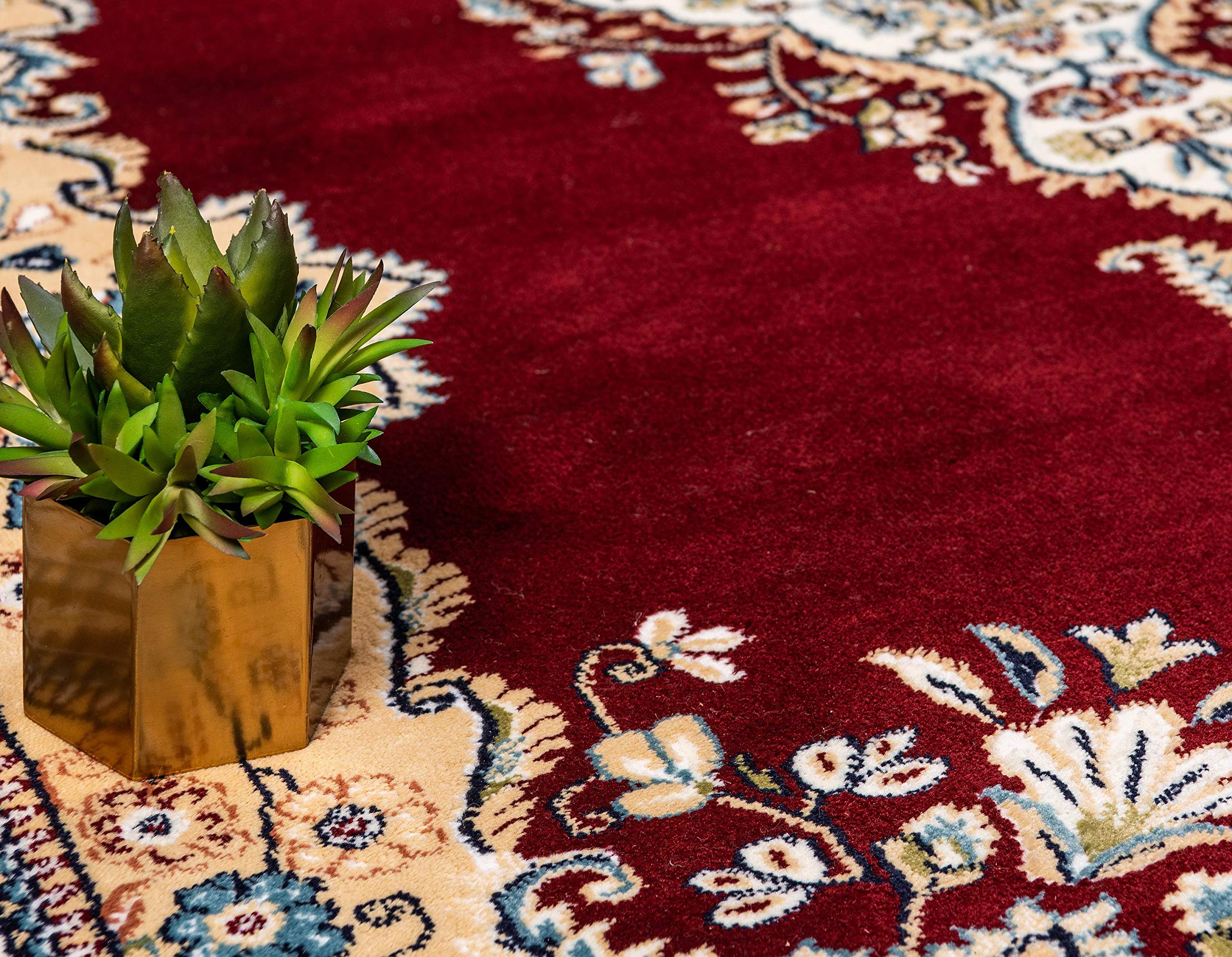 Unique Loom Narenj Collection Classic Traditional Medallion Textured Design Area Rug, 8' x 10' Rectangle, Burgundy/Blue