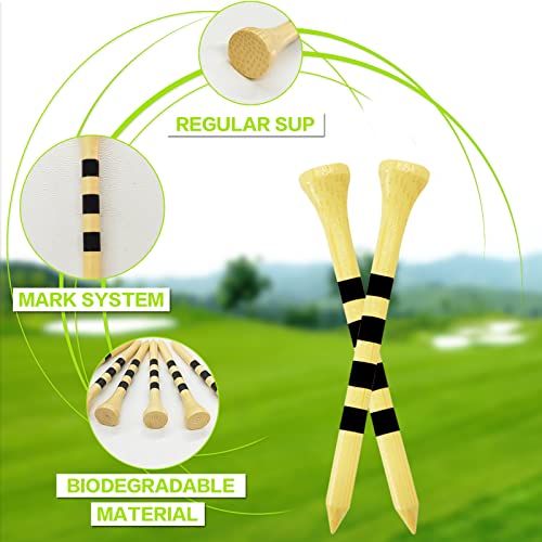 FINGER TEN Golf Tees Wood 3 1/4 Inch 120 Count, Durable Biodegradable Wooden Bamboo Tee 83mm (Wood&Black, 3 1/4 Inch(120 Pack))