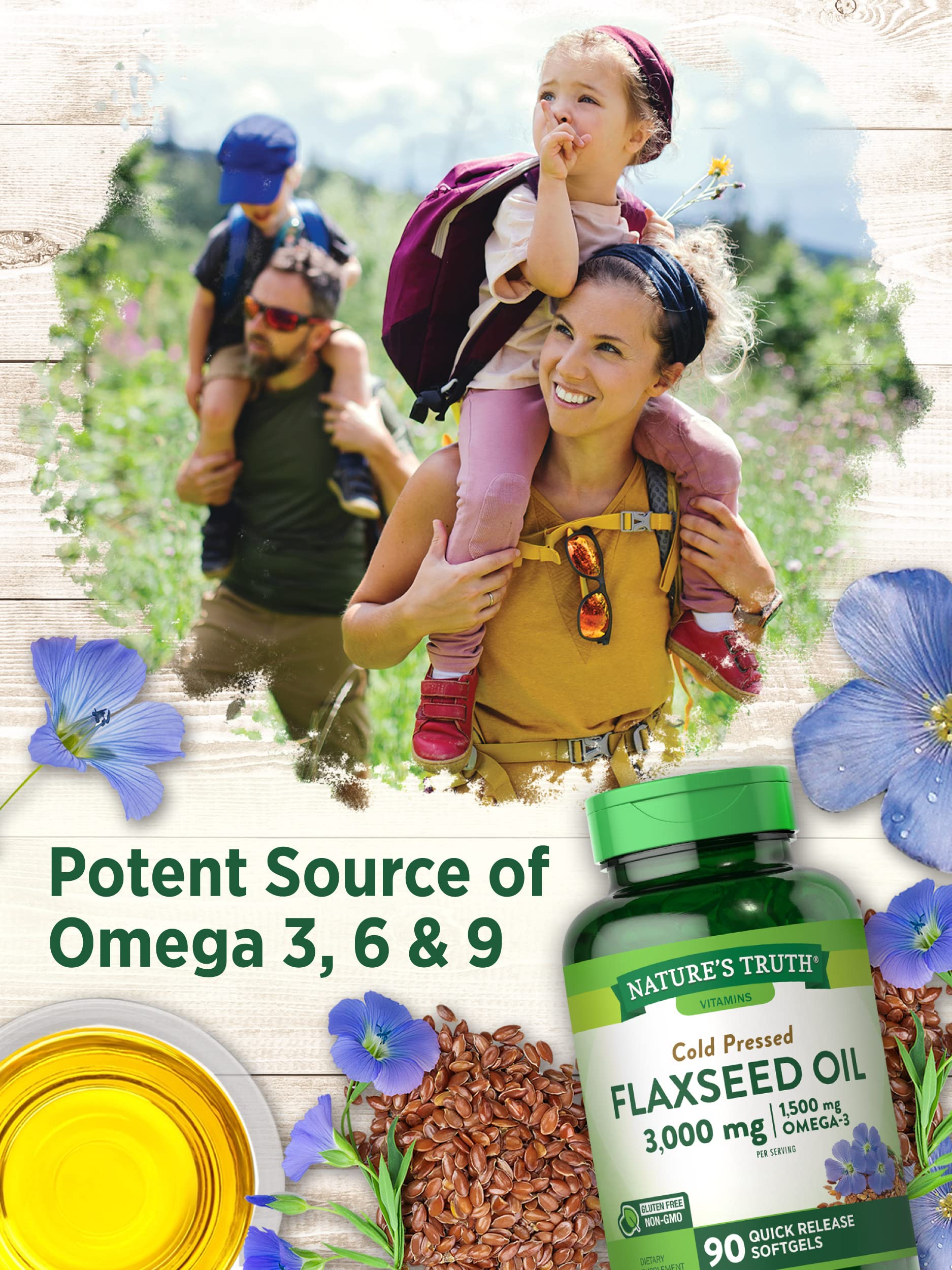 Flaxseed Oil Softgels | 90 Count | Cold Pressed, Non-GMO & Gluten Free Supplement | by Nature's Truth