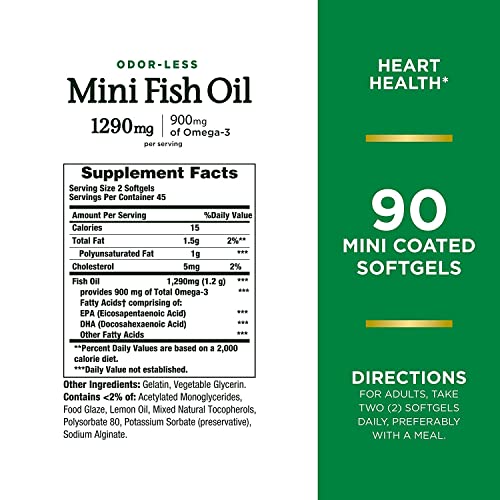 Fish Oil 1290 mg, Mini Odorless Softgels, 2 Bottles (90 Count)