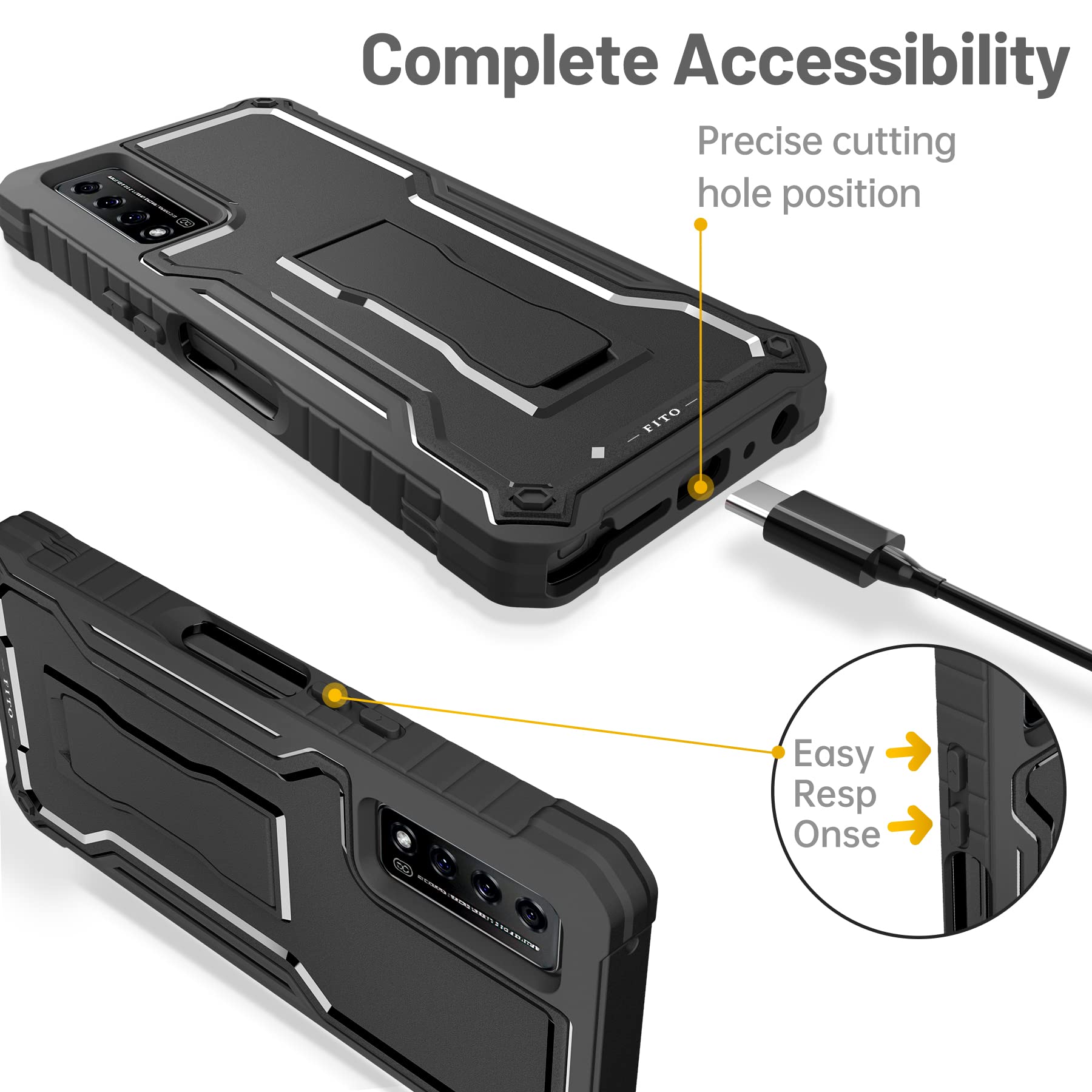 FITO TCL Stylus 5G Cellular Phone Case (Blue), Dual Layer Shockproof Heavy Duty with Screen Protector, Built-in Kickstand