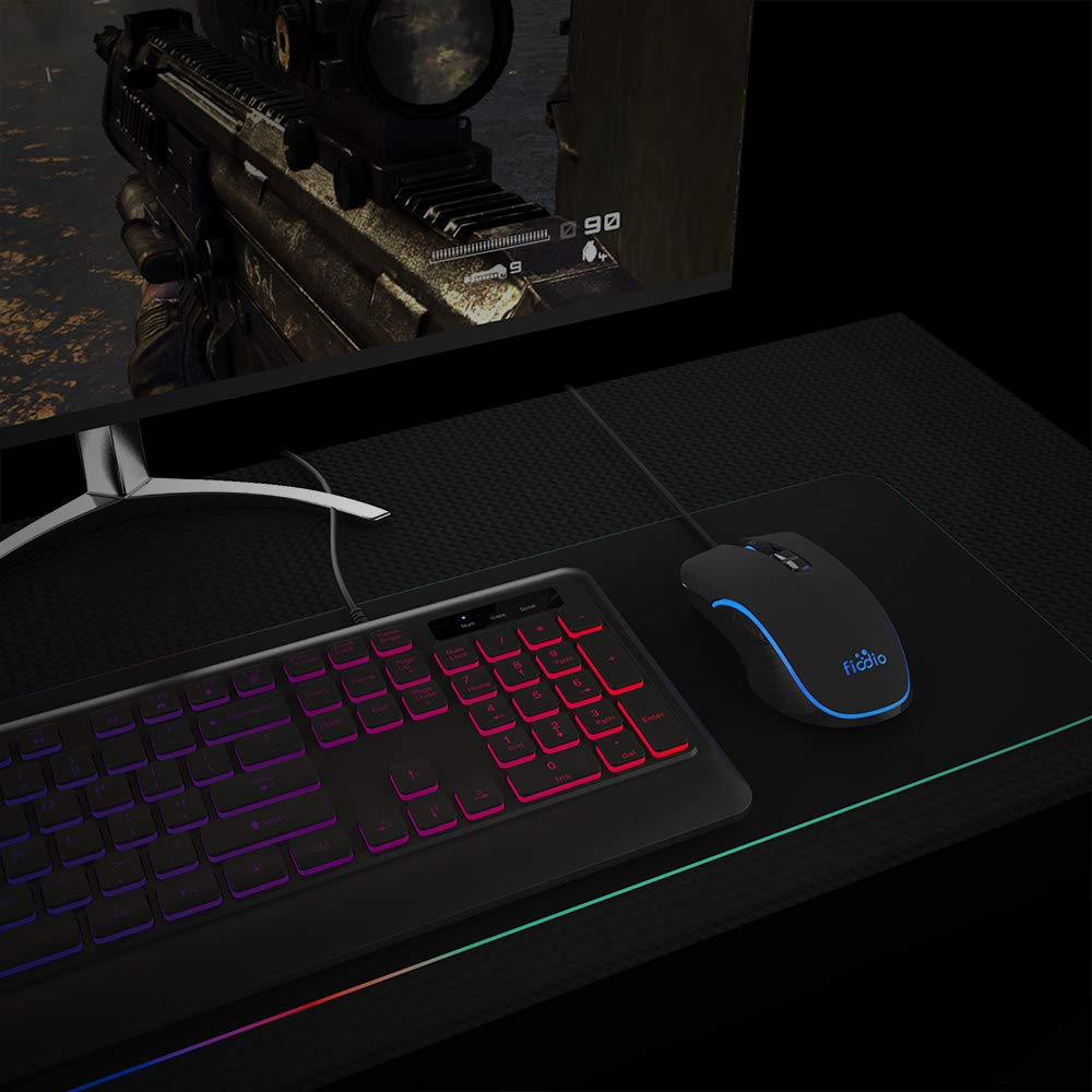 Fiodio Wired Gaming Mouse, 4 RGB LED Backlight Modes Computer Gaming Mice, Comfortable Ergonomic Optical PC Laptop Gamer Mouse for Windows 7/8.1/10