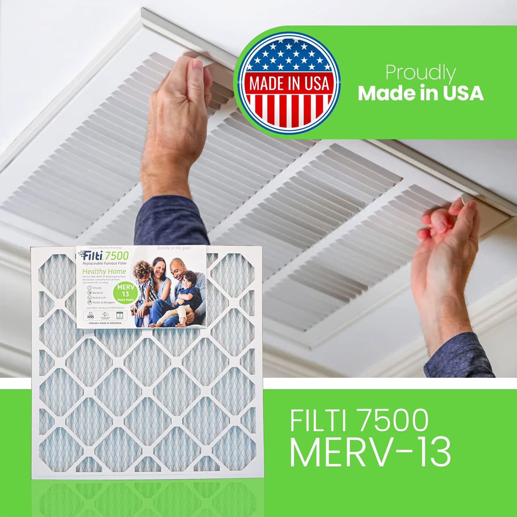 Filti 7500 20 x 5 x 25 Inch Pleated Home HVAC Furnace MERV 13 Replacement Air Filter with Reduced Carbon Footprint and Nanofiber Technology (4 Pack)