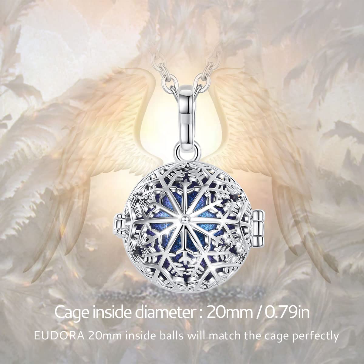 EUDORA Harmony Bola Snowflake Blue Winter Snow Baby Tone Musical Chime Ball Pendant Pregnancy Necklace