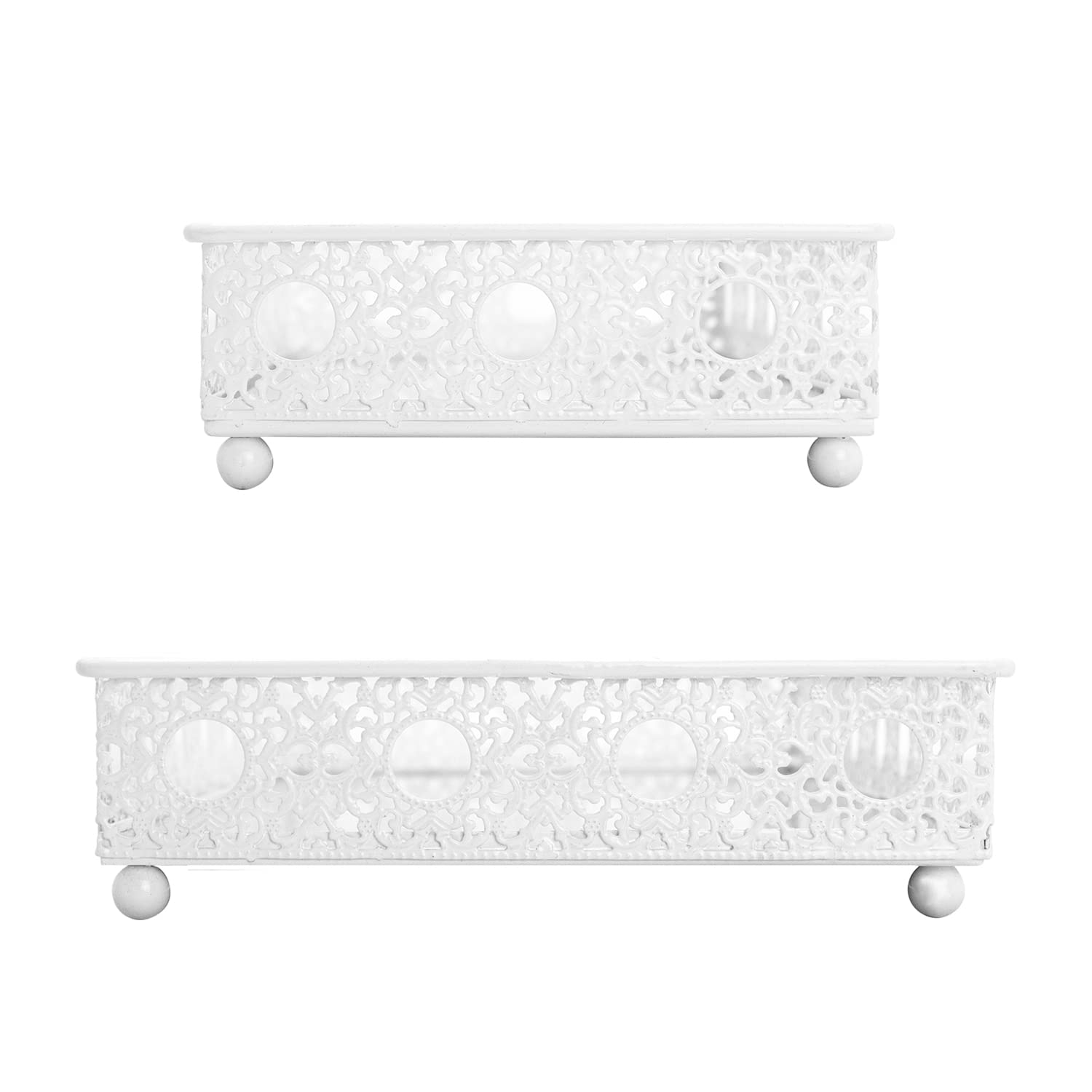 Tricune 2Pcs Perfume Tray - Bathroom Vanity Tray - Mirror Tray - Set of 2 Decorative Perfume for Dresser Jewelry Organizer Makeup Glass Tray 12.5 X 6.3 + 9.5 X 5 Inch Silver