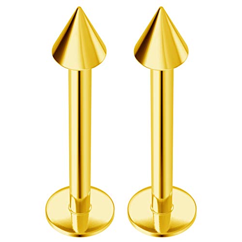 Evonix 2pc 16g Labret Studs Lip Ring Monroe Tragus Snake Spider Bites Forward Helix Cartilage Dahlia Conch Surgical Steel 3mm Spike Gold - 10mm