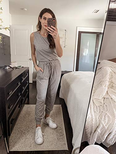 PRETTYGARDEN Women's Two Piece Outfit Sleeveless Crewneck Tops with Sweatpants Active Tracksuit Lounge Wear (Light Grey,Medium)