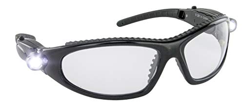 LED Inspectors Safety Eyewear Glasses. Black Frame and Clear Lens. Ultra Bright Built-In LED Lights. 99.9% UV Protection. High-Impact Polycarbonate Lens. (5420)