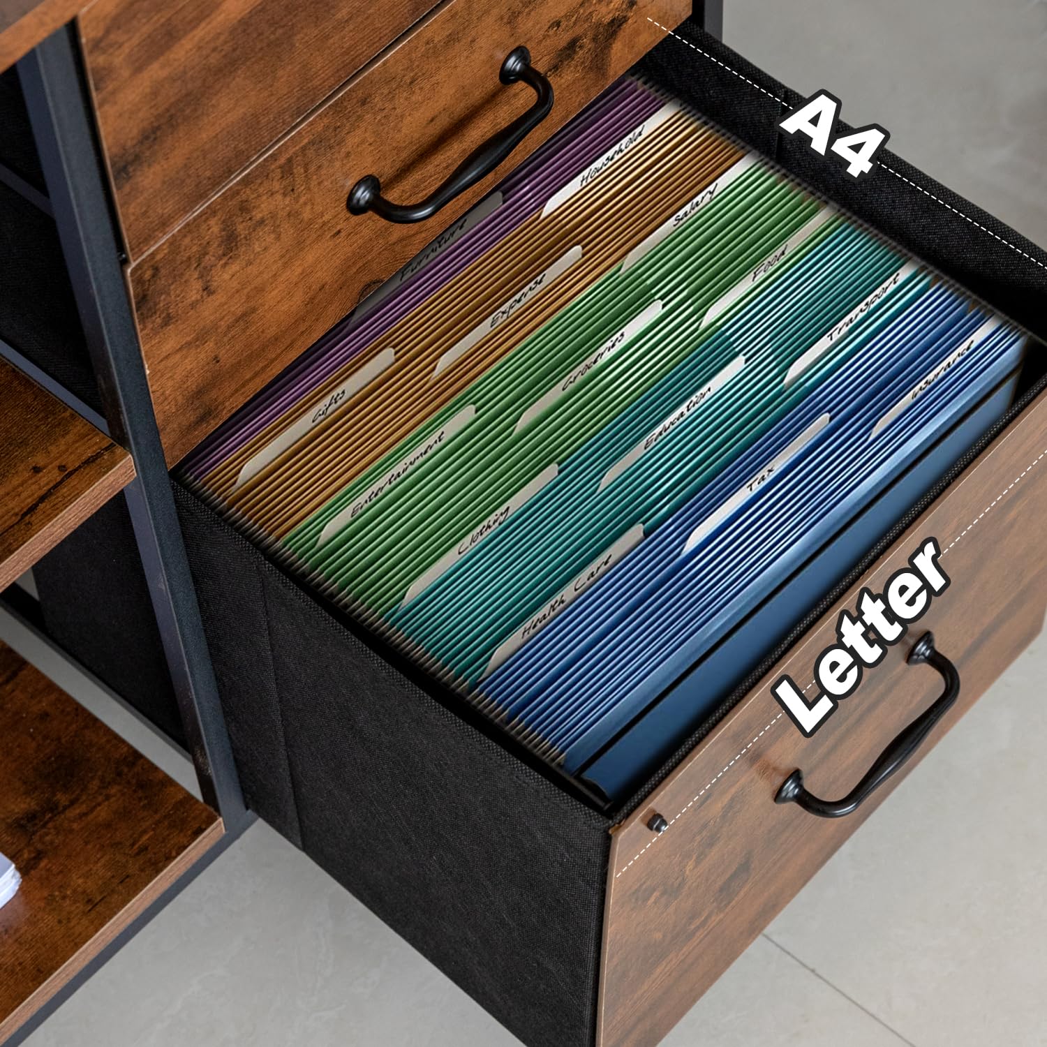 Finnhomy 3-drawer Mobile File Cabinet for Home Office, Fabric Lateral Filing Cabinet with Wooden Board, Printer Stand with Open Storage Shelves fits A4 or Letter Size