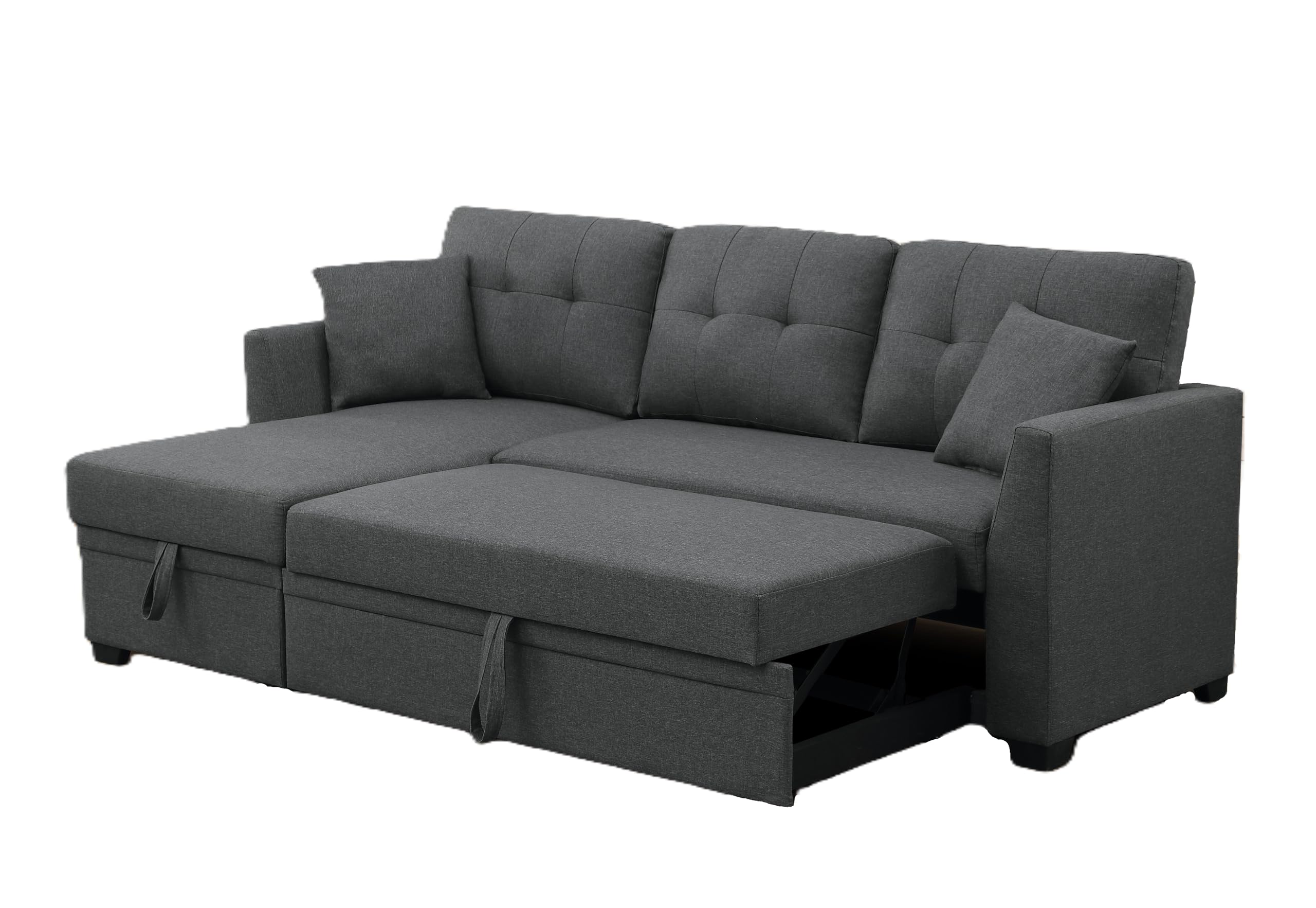 MODCART 81.5" L-Shape Convertible Sleeper Sectional Sofa, Pull Out Sofabed w/Storage Chaise, All-in-One Linen Upholstered Couch for Living Room Apartment