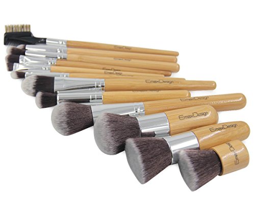 EmaxDesign 12 Pieces Makeup Brush Set Professional Bamboo Handle Premium Synthetic Kabuki Foundation Blending Blush Concealer Eye Face Liquid Powder Cream Cosmetics Brushes Kit With Bag