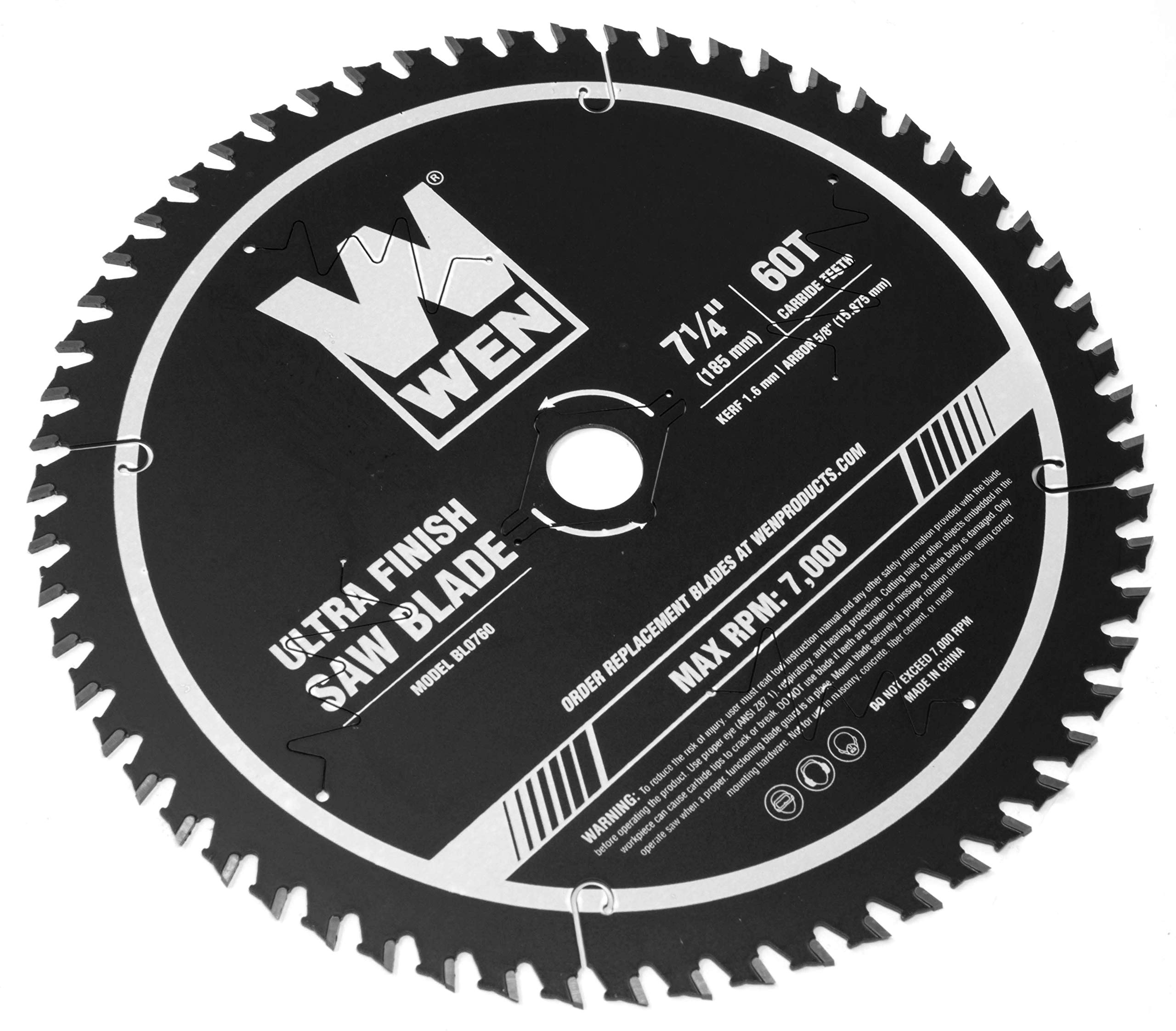 WEN BL0760 7.25-Inch 60-Tooth Carbide-Tipped Professional Ultra Fine-Finish Circular Saw Blade with Cool-Cut Coating