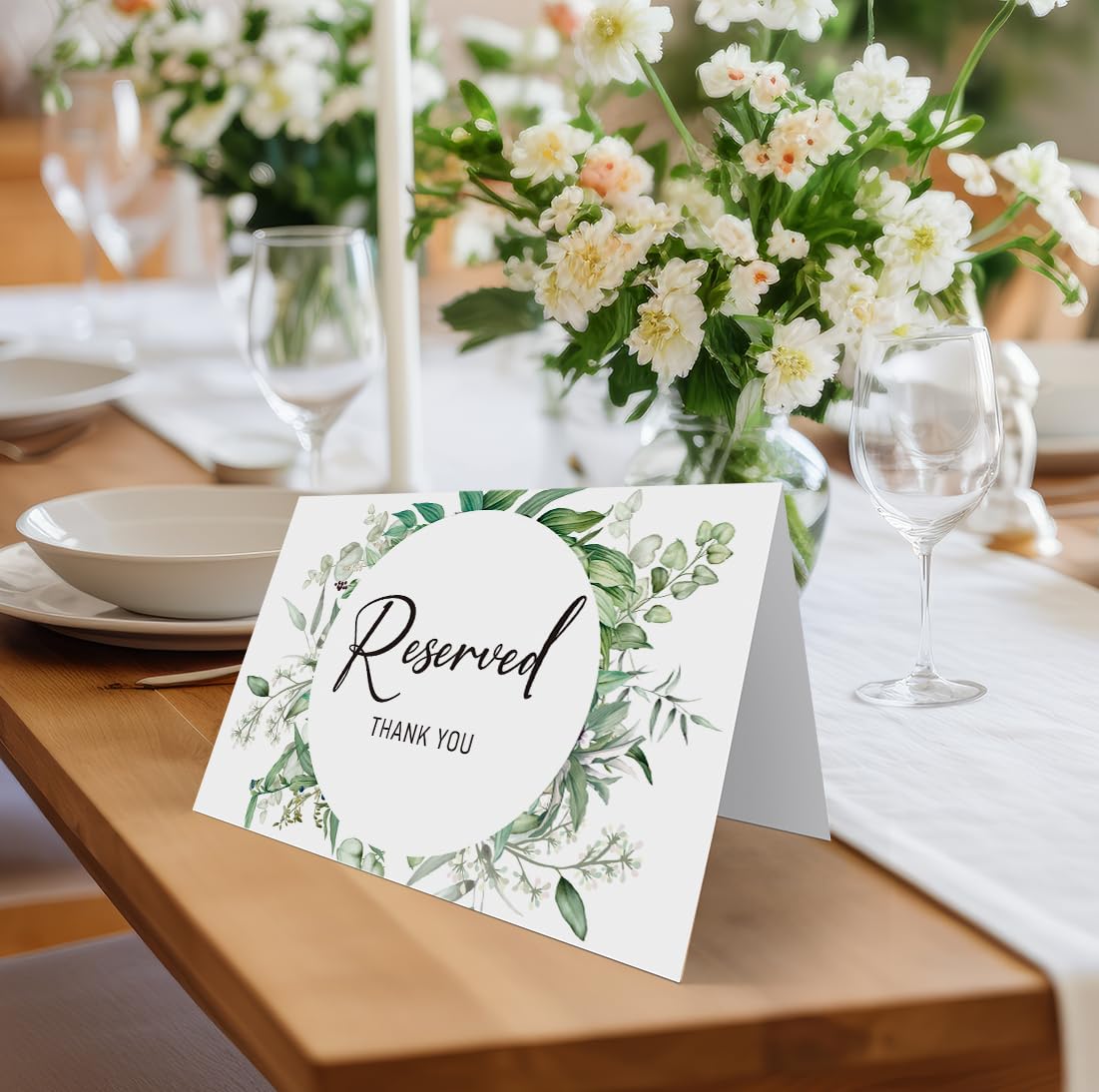 Reserved Table Signs(4x6 Inch, 20 PCS), Reserved Table Tent Card for Wedding, Double Sided Reserved Table Signs,Greenery Reserved Signs for Party Restaurant -YDC02