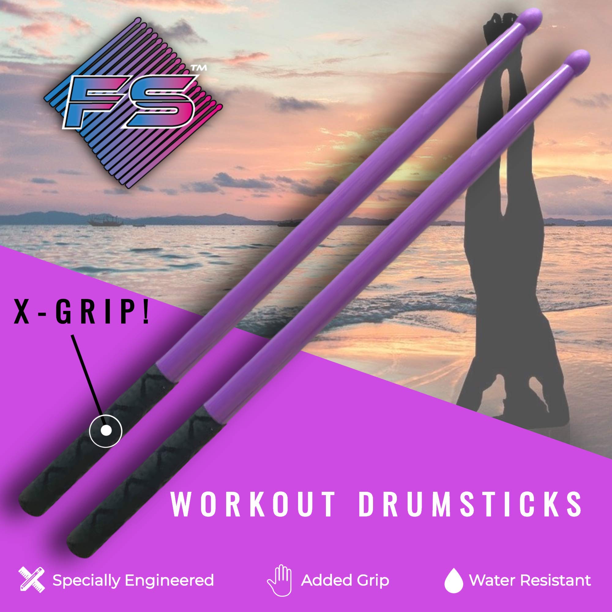 FITSTIX with POWER GRIPS Drumsticks for Fitness & Aerobic Workout Classes, Drum Sticks, Strong and Light Weight design make a fun addition to any exercise routine or class. (PURPLE with POWER GRIPS)