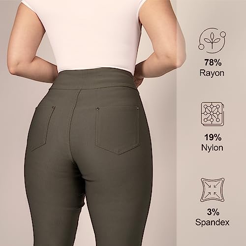 FITSIGHT Women's Work Causal Millennium Super Stretch Slim Fit Yoga Career Dress Pull on Pant with 5 Pocket (as1, Numeric, Numeric_12, Regular, Regular, Olive, Regular)
