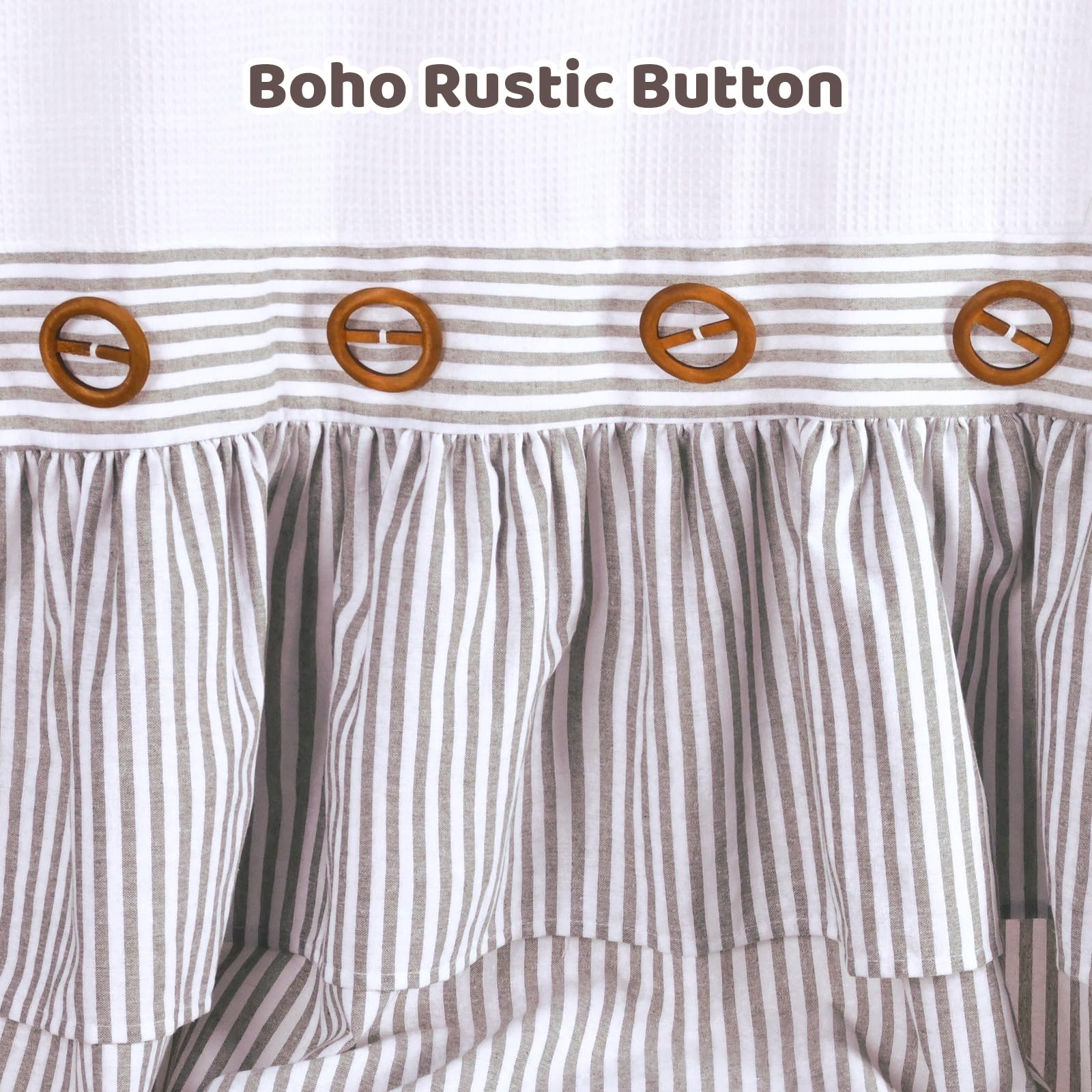 Farmhouse Kitchen Curtains Cotton Blend Waffle Weave Tier Curtains Tab Top Boho Rustic Button Curtains Brown Stripe Light Filtering Small Curtain for Kitchen Bathroom Bedroom 26''W x 36''L, 2 Panels