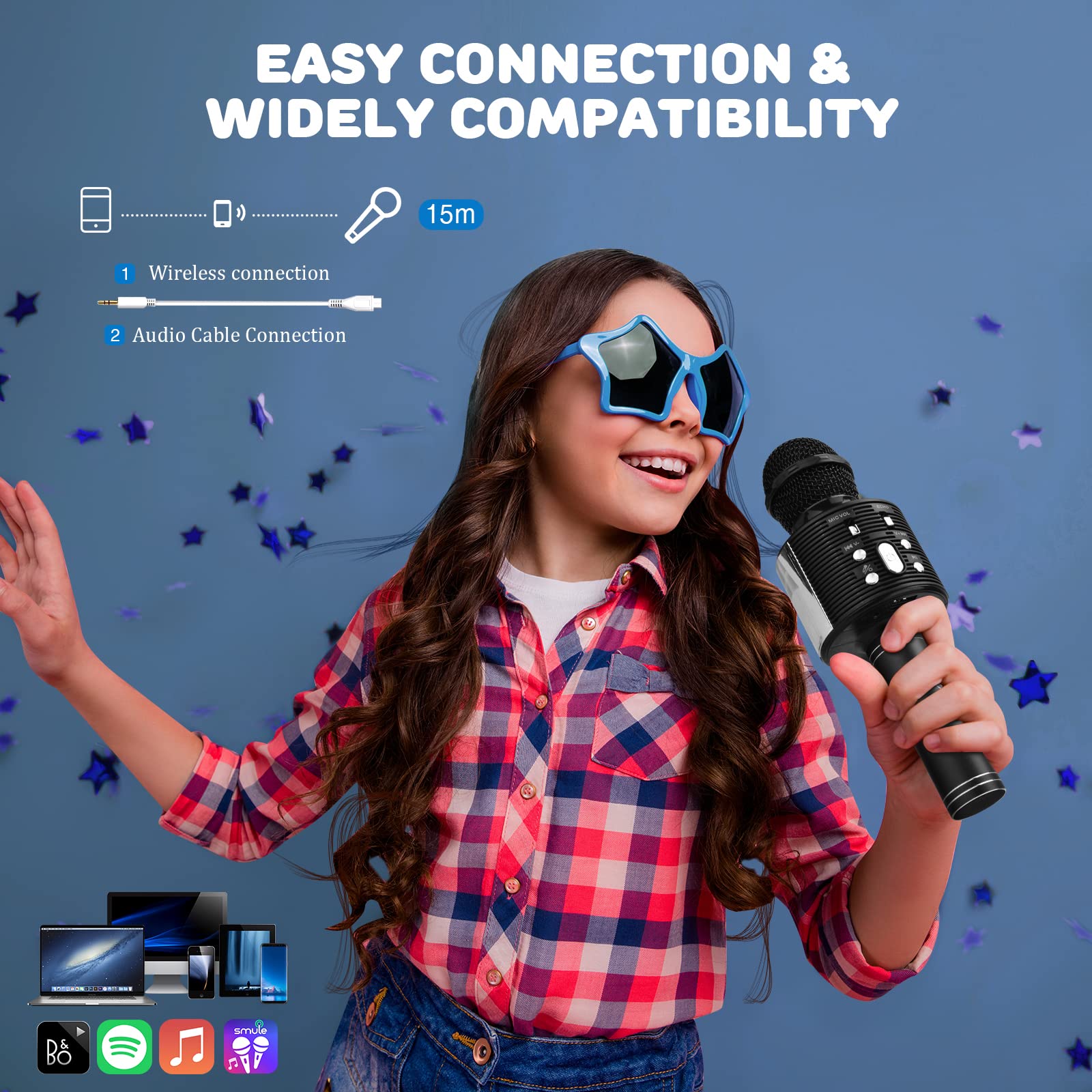 FISHOAKY Karaoke Microphone for Kids, 3 in 1 Portable Wireless Microphone Speaker Music Singing Voice Recording Karaoke Machine with Android/iOS for Home KTV Player Outdoor