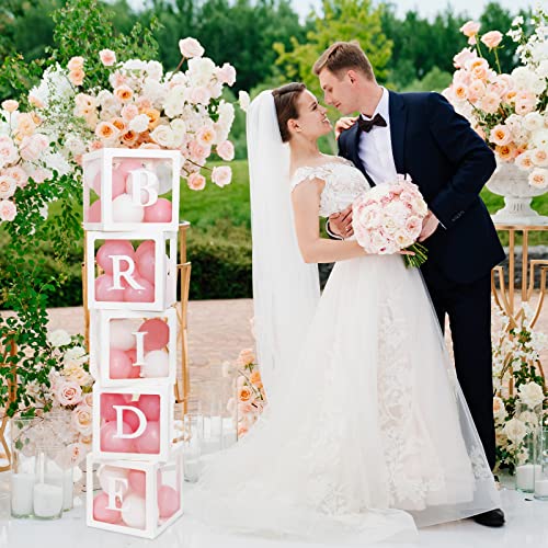 RUBFAC 5pcs Bridal Shower Decoration Box, White Transparent Balloon Box with ‘TO BE BRIDE GROOM’ and ‘A-Z’ Letters for Wedding Shower Baby Shower Engagement Bachelorette Parties Photo Booth Backdrop