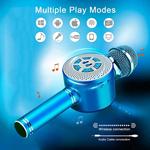 FISHOAKY Karaoke Microphone[Updated], Kids Wireless Bluetooth Karaoke Microphone Portable Mic Player Speaker with LED for Christmas Birthday Home Party KTV Outdoor