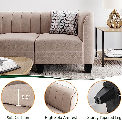 Shintenchi Upgraded Convertible Sectional Sofa Couch, 3 Seat L Shaped Sofa with High Armrest Linen Fabric Small Couch Mid Century for Living Room, Apartment and Office (Beige)