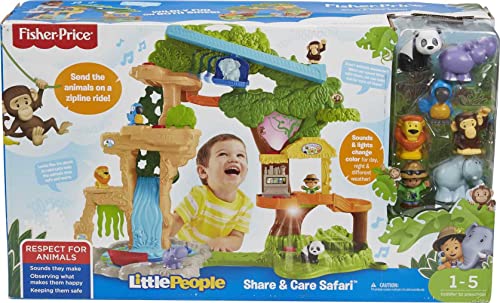 Fisher-Price Little People Toddler Playset Share & Care Safari 2-Ft Tall Toy with Lights Sounds & 7 Figures for Ages 1+ years