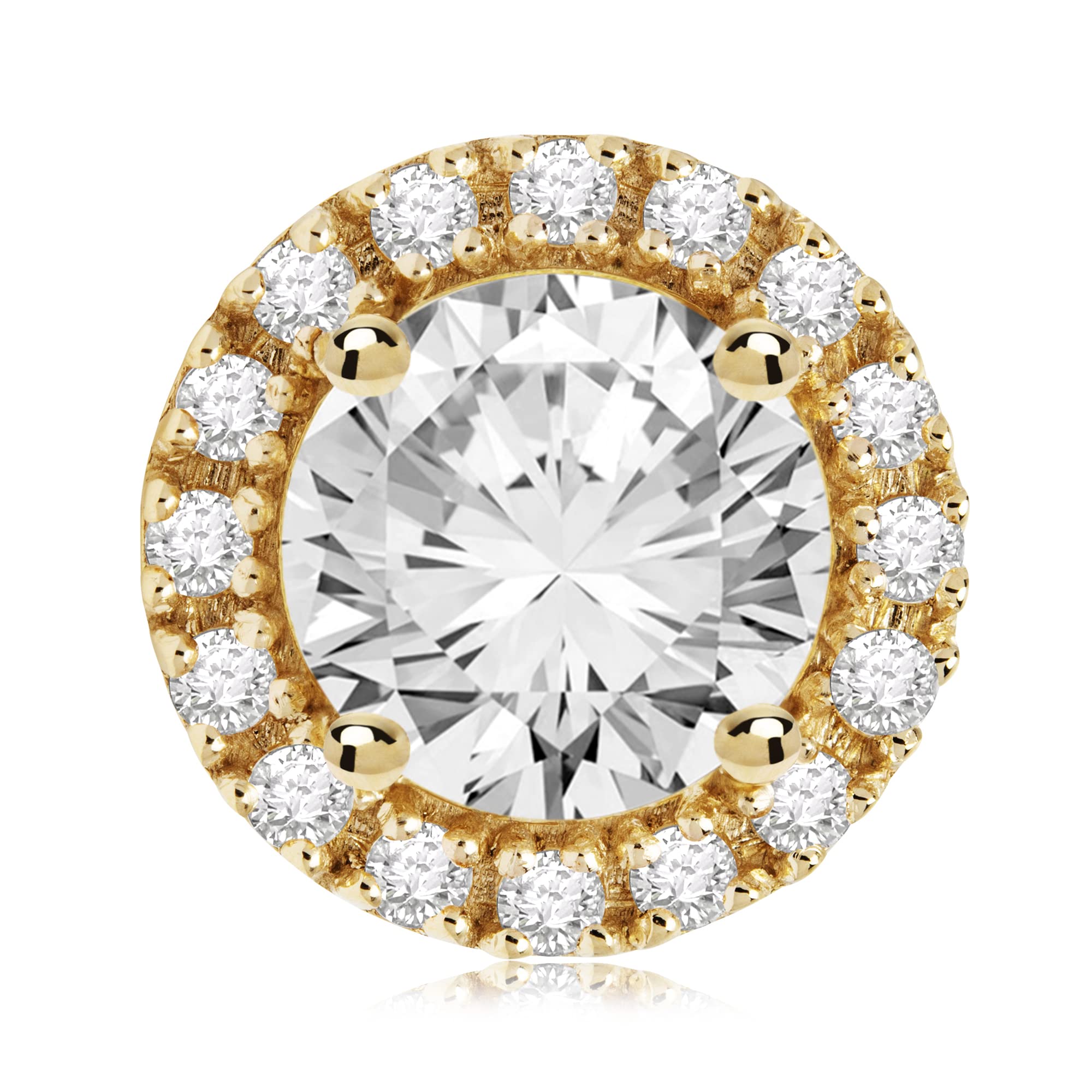 Everyday Elegance 14K Solid Yellow Gold Stud Earrings Round "Halo" Cubic Zirconia Screw Back Posts 1.20 CTW With Gift Box