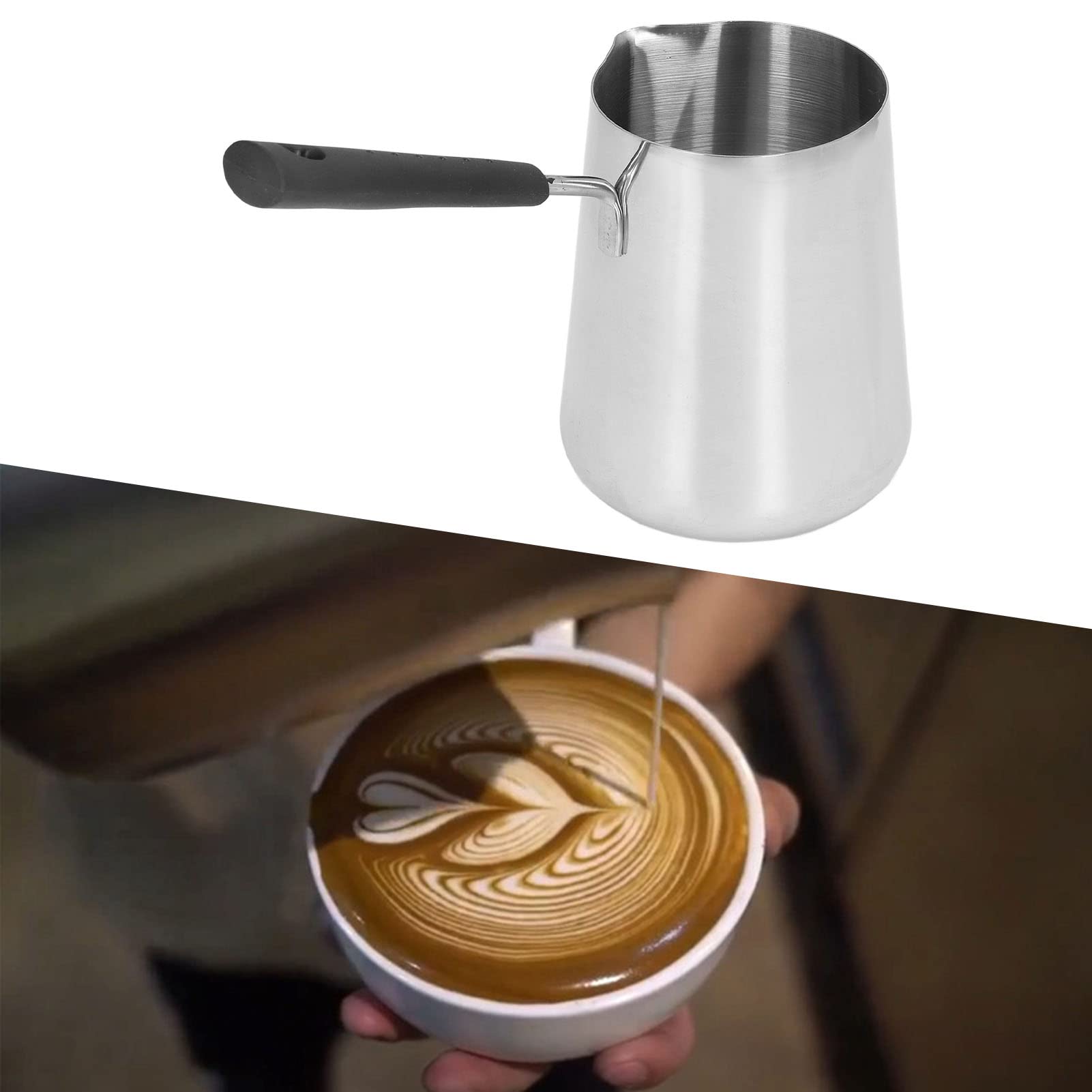 Turkish Coffee Pot, Butter Warmer Mini Stainless Steel Coffee Heating Melting Pot 1000ml with Spout for Home Cafe
