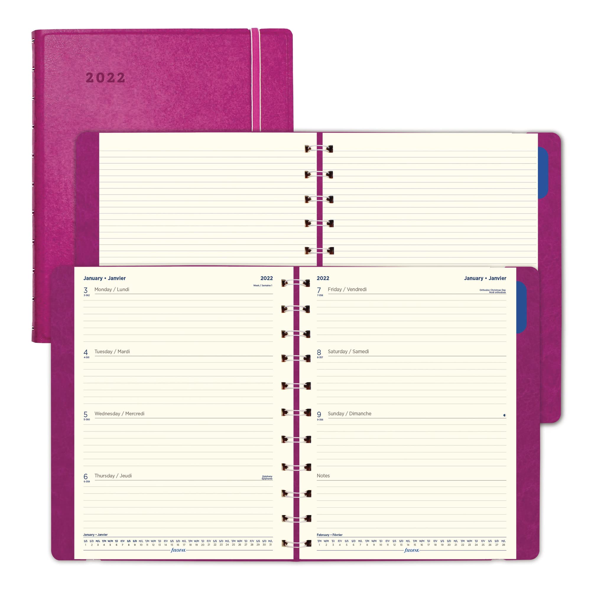 Filofax Weekly Planner, 8-1/2" x 10-7/8", Fuchsia, January to December 2022, C1811403, Blue; Brown, (C1811403-22)