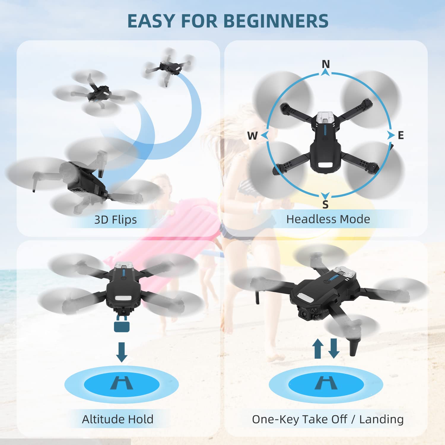FDWYTY Drone with Camera for Adults, 1080P HD FPV Auto-Adjustable Camera with Optical Flow Positioning RC Quadcopter with Altitude Hold, Headless Mode, One Key Start/Land, Speed Adjustment, 3D Flips - 2 Batteries, 25 Mins Flight Time, Green