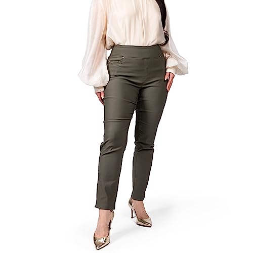 FITSIGHT Women's Work Causal Millennium Super Stretch Slim Fit Yoga Career Dress Pull on Pant with 5 Pocket (as1, Numeric, Numeric_12, Regular, Regular, Olive, Regular)