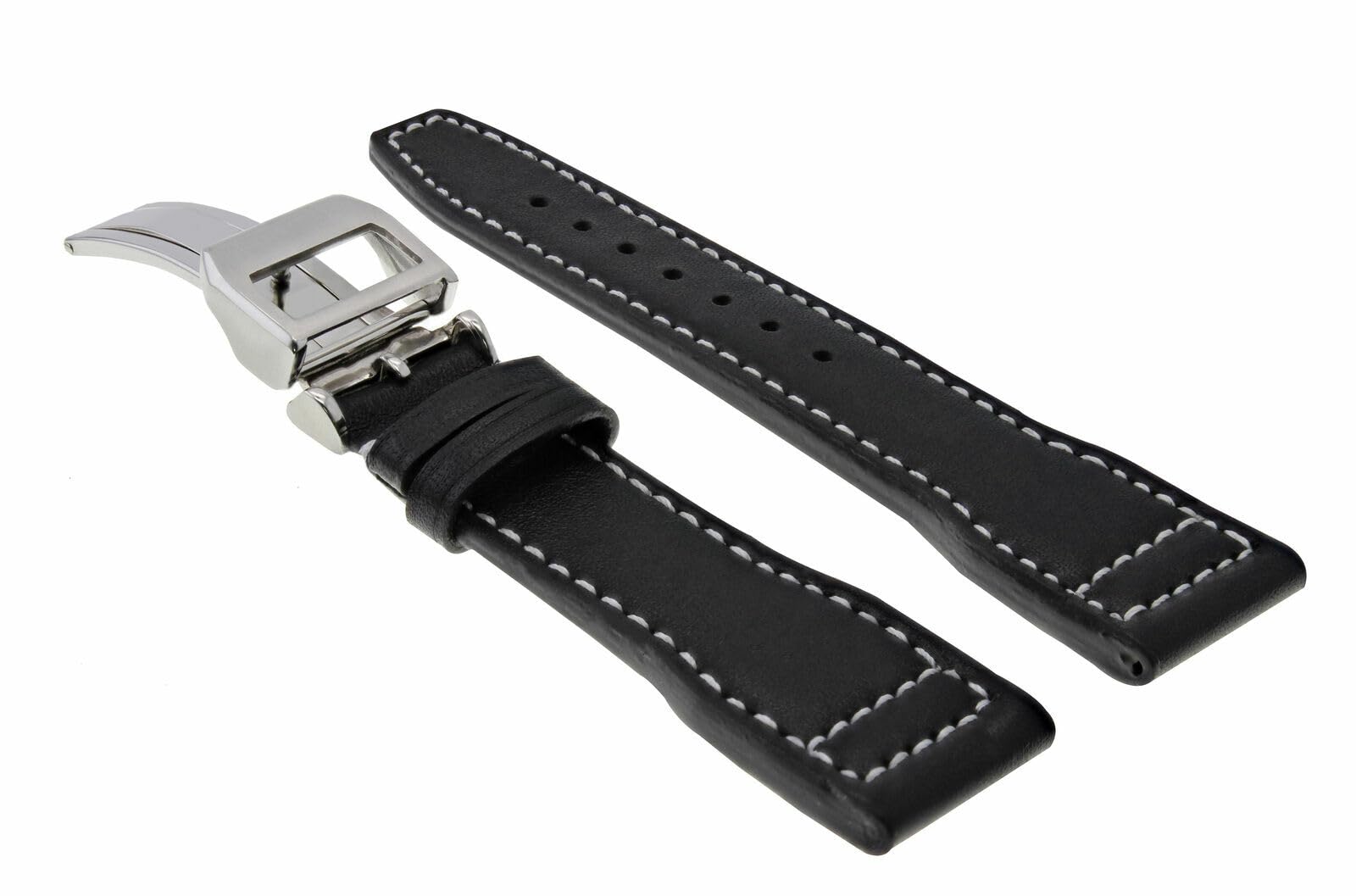 Ewatchparts 21MM LEATHER WATCH STRAP BAND COMPATIBLE WITH IWC PILOT PORTUGUESE WATCH CLASP BLACK WS