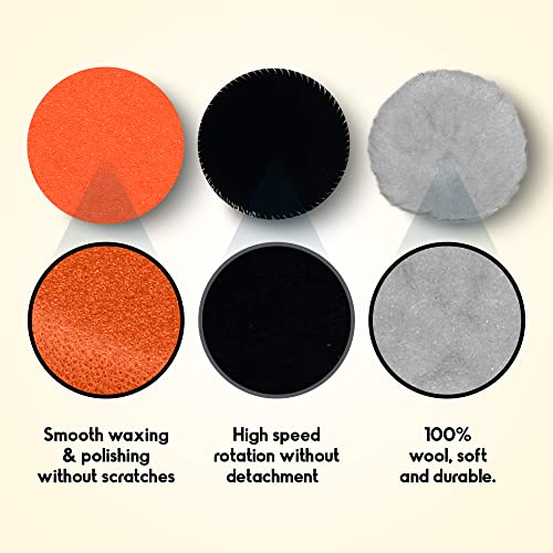 PRIMEVERTIK Buffing Pads 11 Pcs β 3 Inch Buffing Sponge Foam, Woolen Polishing Pad, Drill Adapter & Suction Cup Kit for Car Polishing, Waxing, Compounding & Sealing Glazes for Automative