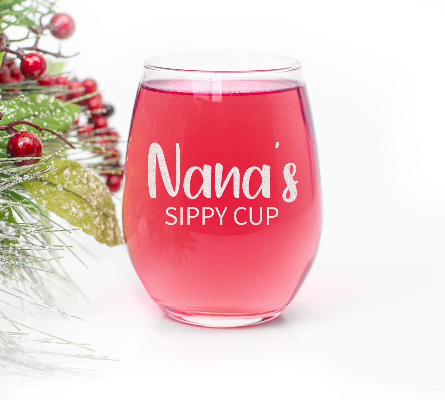 HTDesigns Nana's Sippy Cup Stemless Wine Glass - Mother's Day Gift Nana Wine Gift - First Time Nana New Nana Gift - Nana Wine Glass