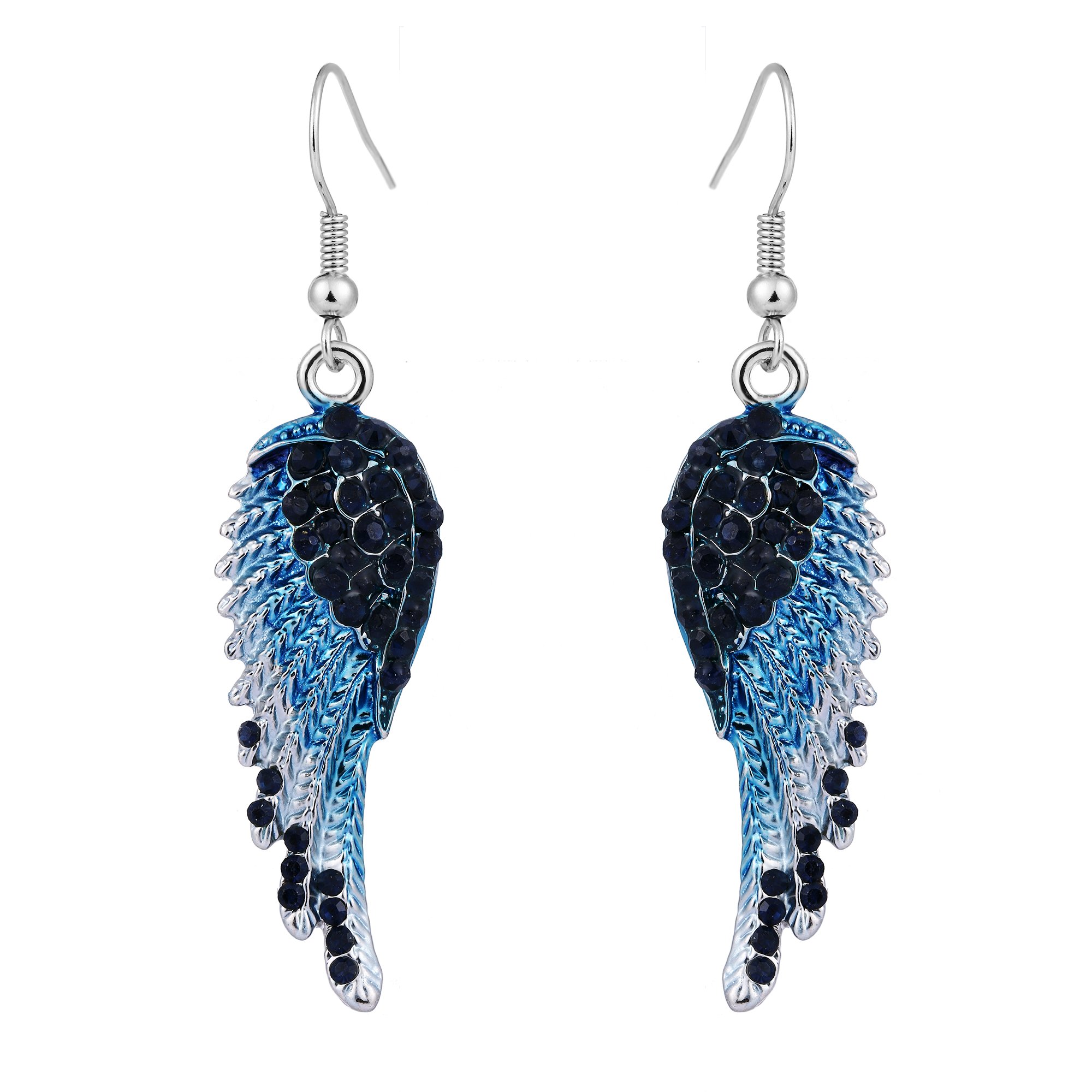 EVER FAITH Angel Wing Hook Earrings Austrian Crystal Silver-Tone - Black