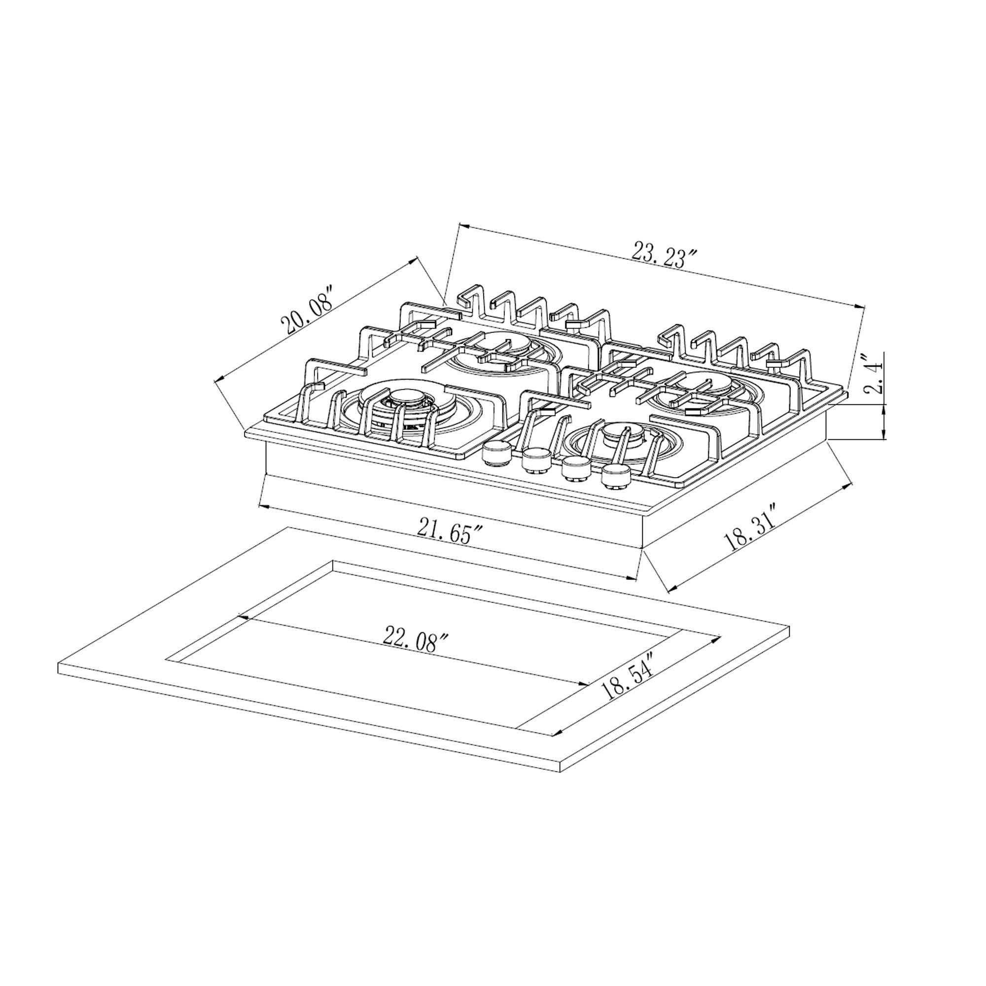 Empava 24" Gas Cooktop in Black Tempered Glass with 4 Burners 24XGC28